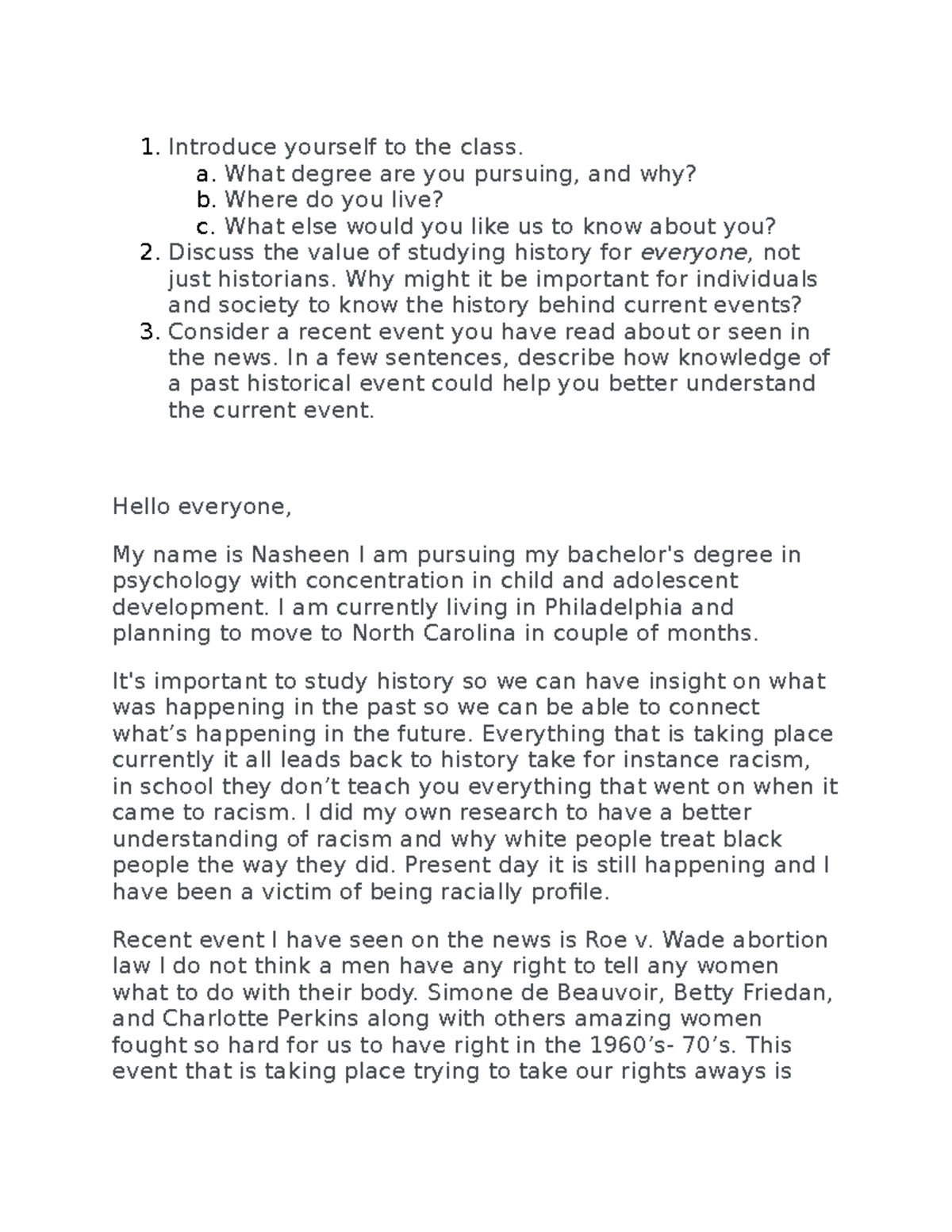 1-1 Discussion: Why Should We Study History? Discussion Topic - 1 ...