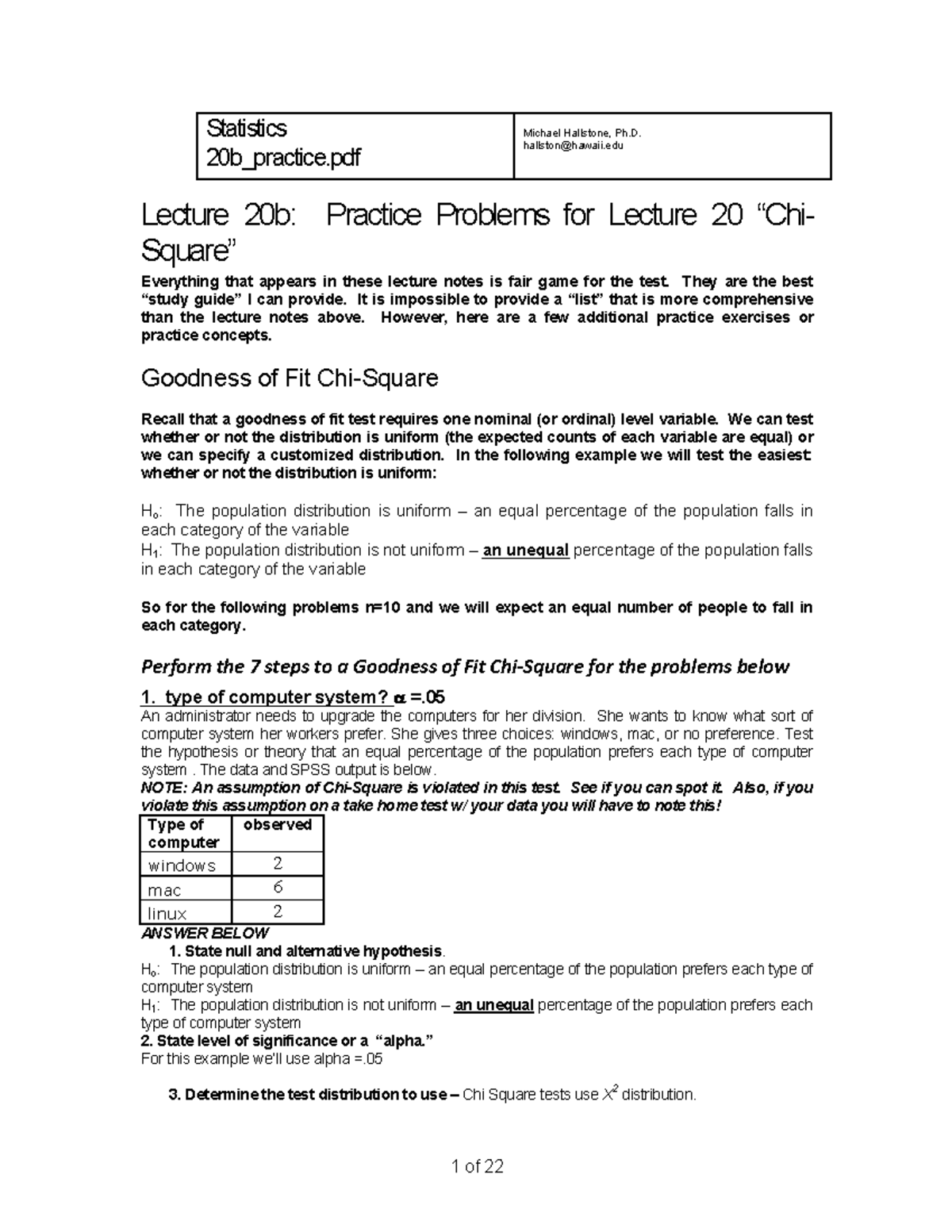Statistics 20b: Practice Problems for Chi-Square Tests - Studocu