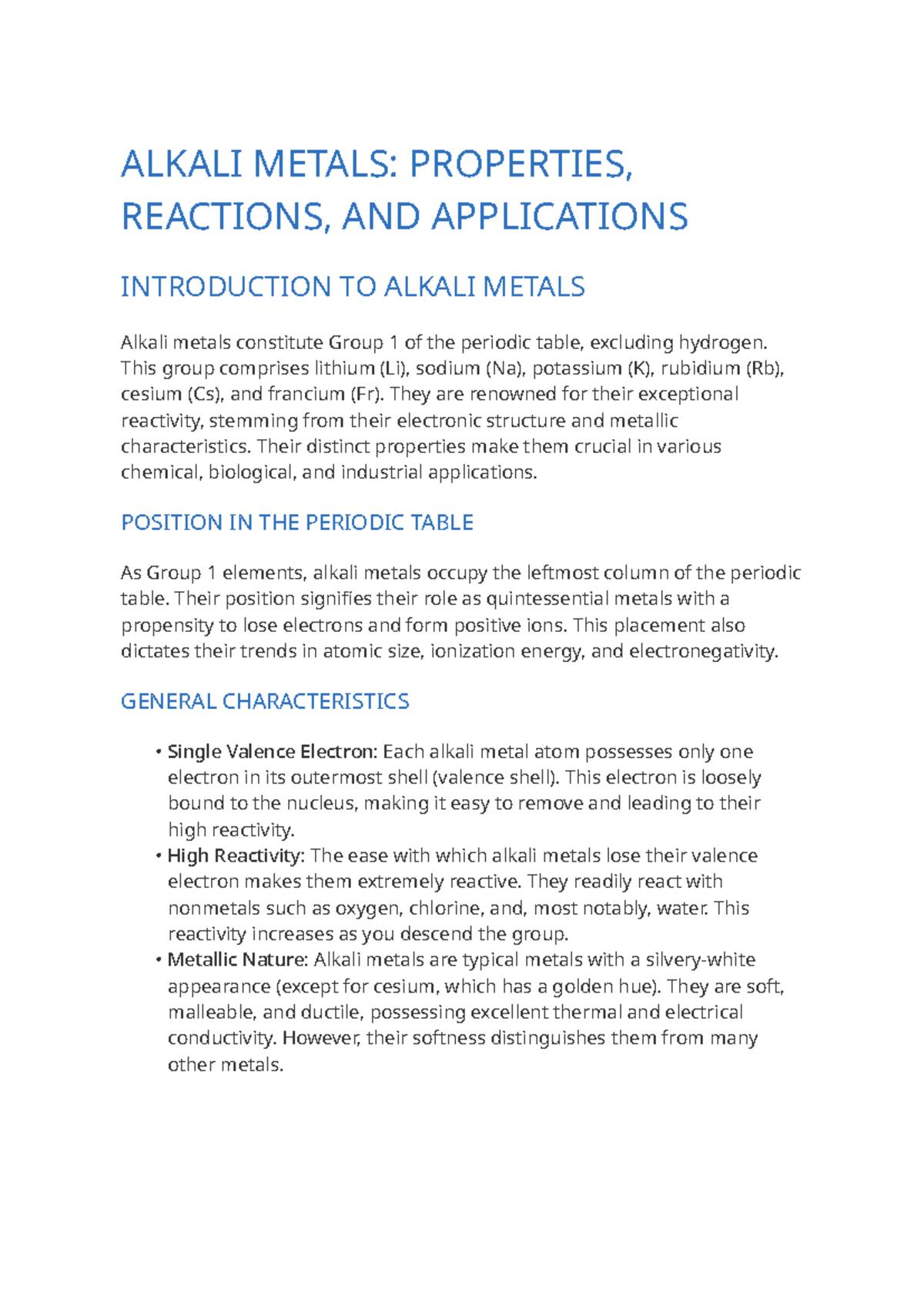 Alkali Metals: Properties, Reactivity, and Applications - CHEM 101 ...