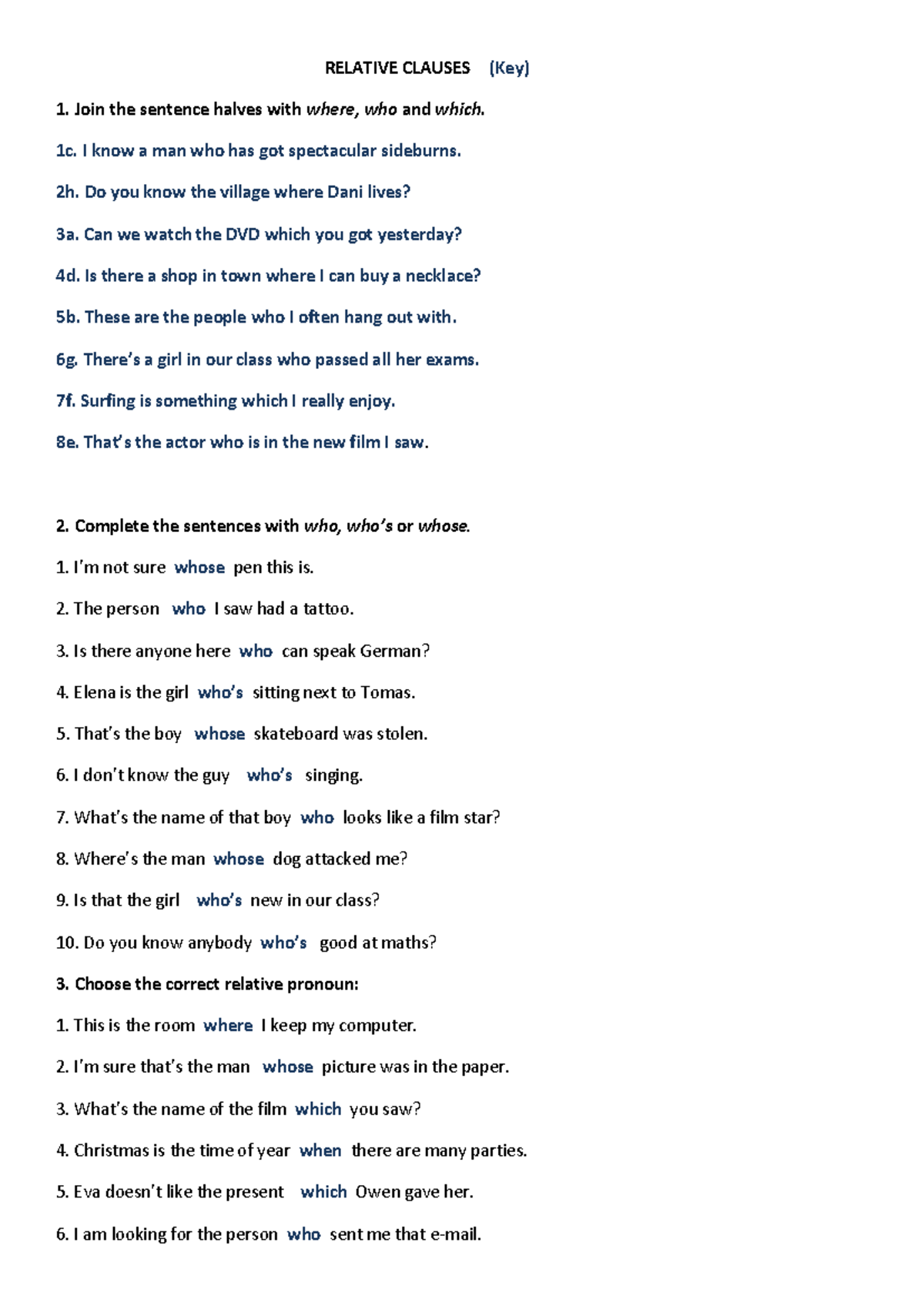 Relative Clauses Solutions & Key - ESL Lesson Notes (ENG 101) - Studocu