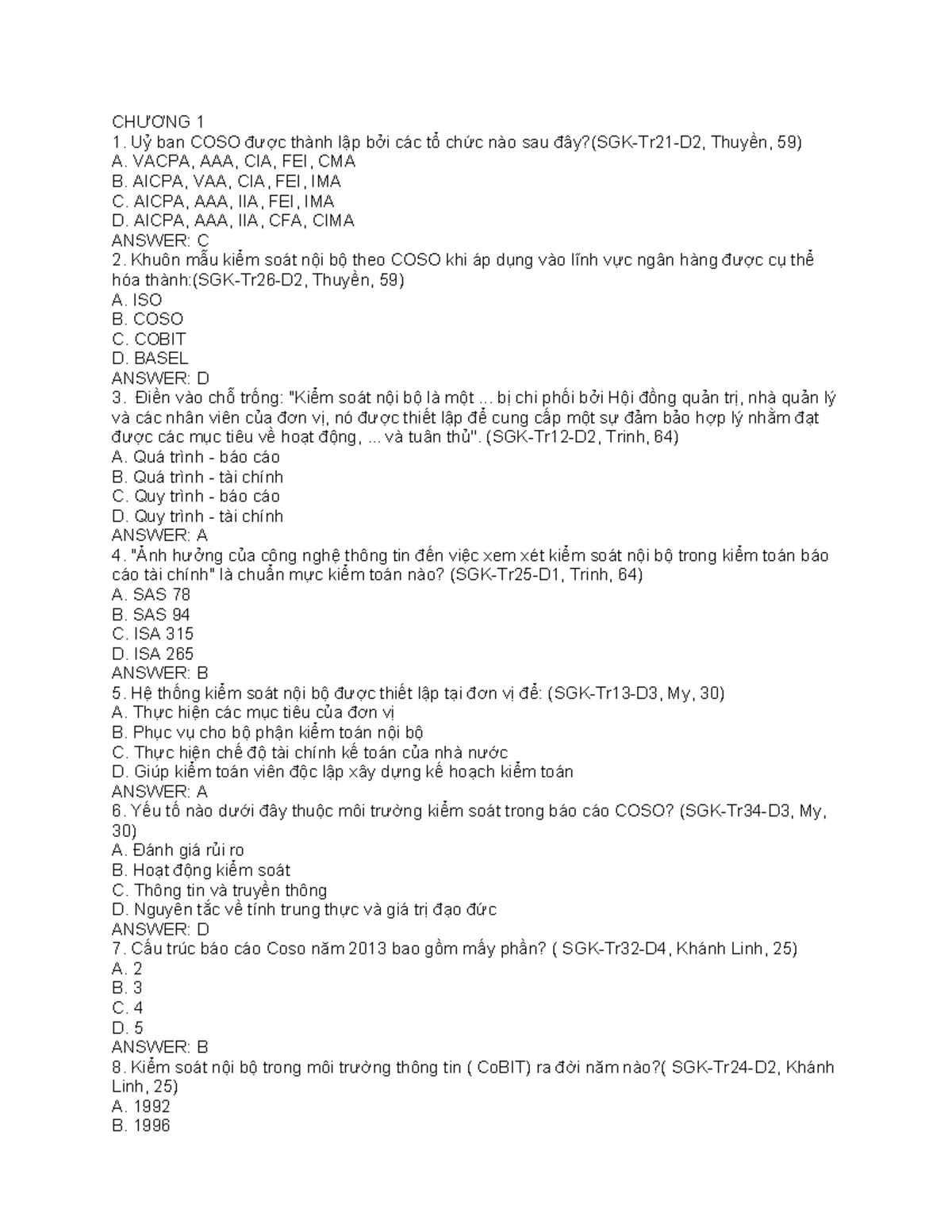 CHƯƠNG 1: Kiểm Soát Nội Bộ Theo COSO - N1 KSNB TT7 B1 402 - Studocu