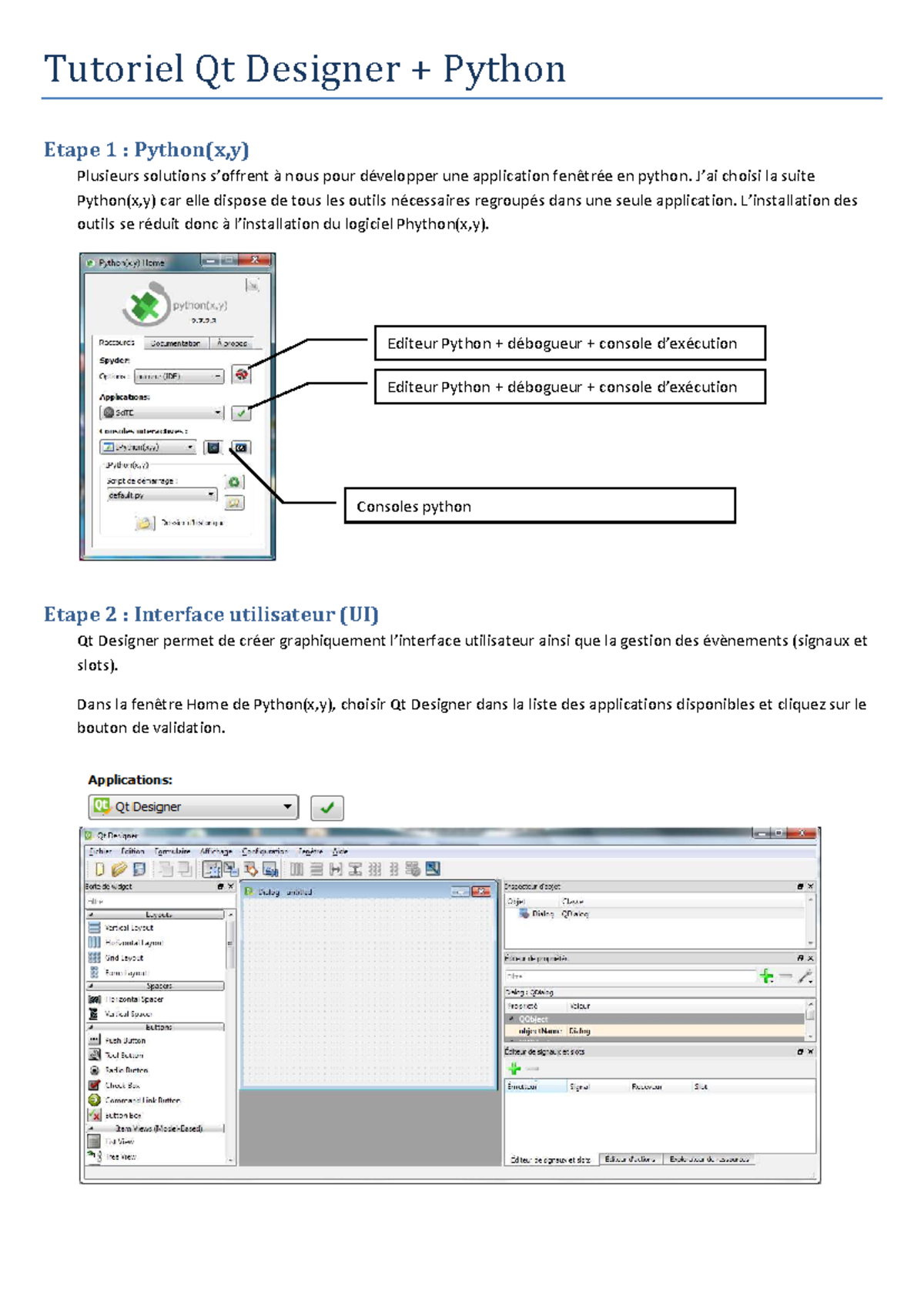 Tutoriel Qt Designer Python(x,y) : Développement d'Applications UI - Studocu