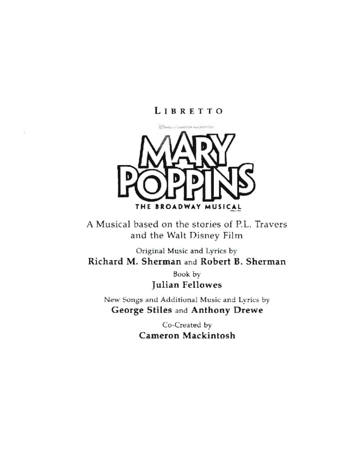 Mary Poppins Script: Musical Adaptation of P.L. Travers' Stories - Studocu