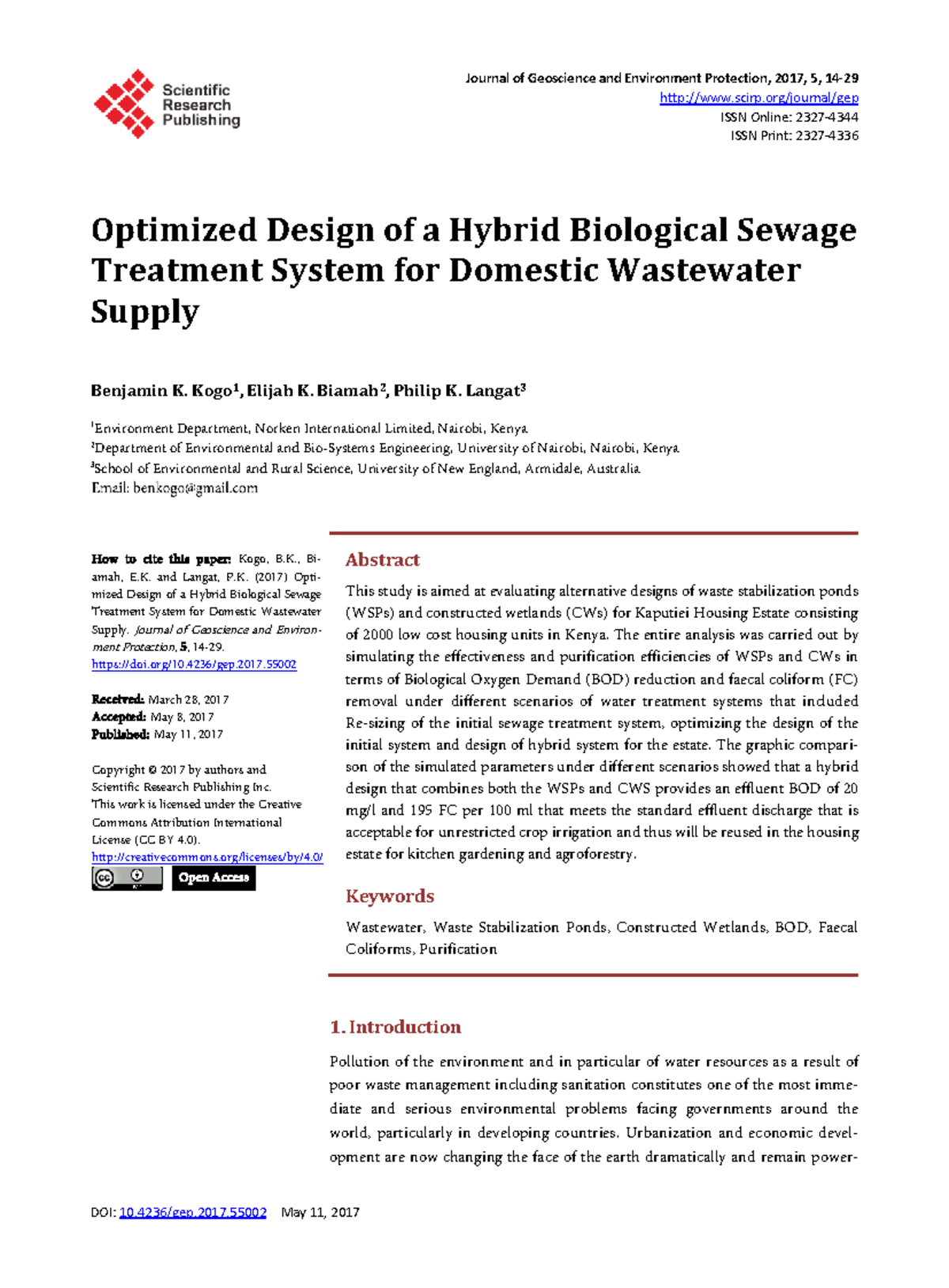 Optimized Design of Waste Stabilization Ponds for Domestic Wastewater ...