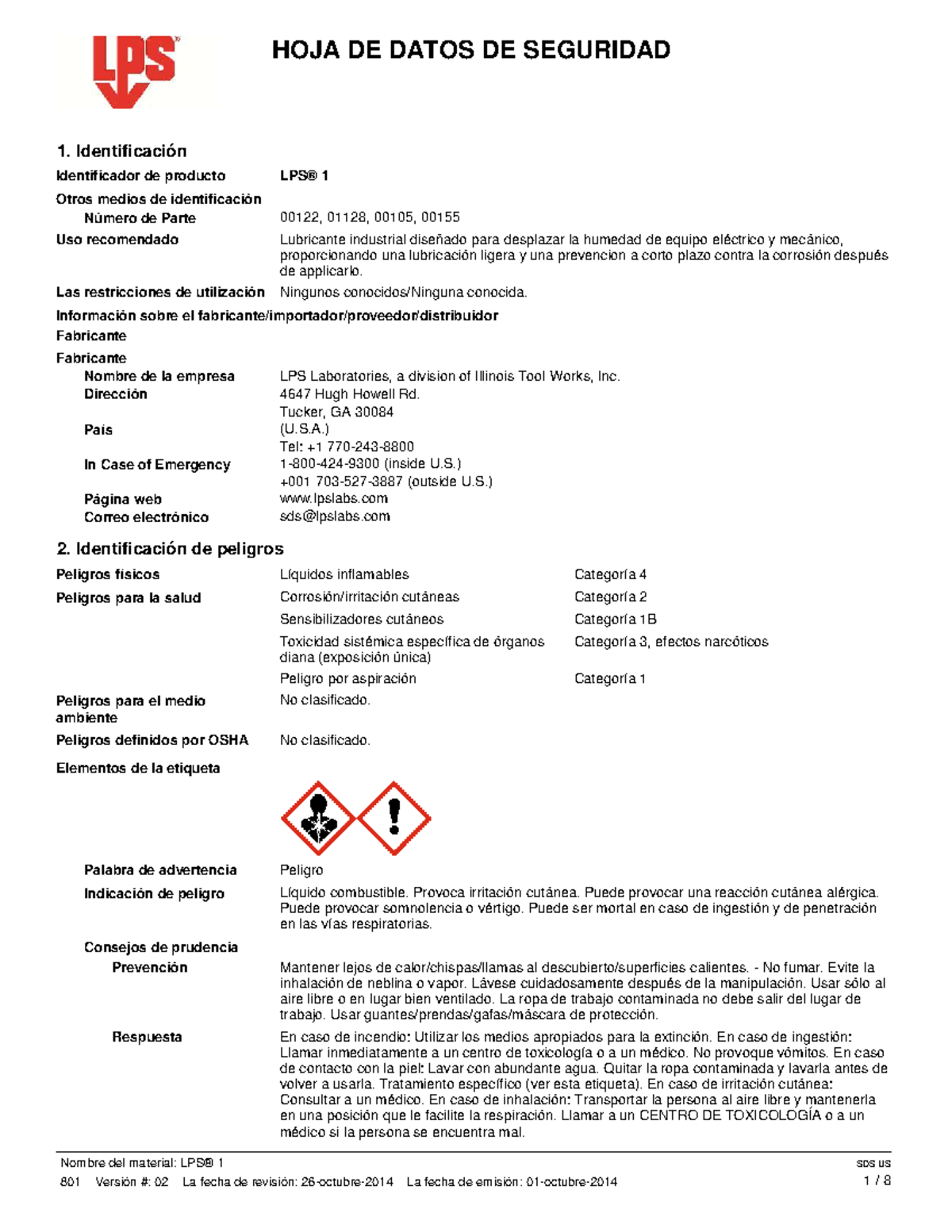 LPS 1 - Hoja de Datos de Seguridad (SDS) del Lubricante Industrial ...
