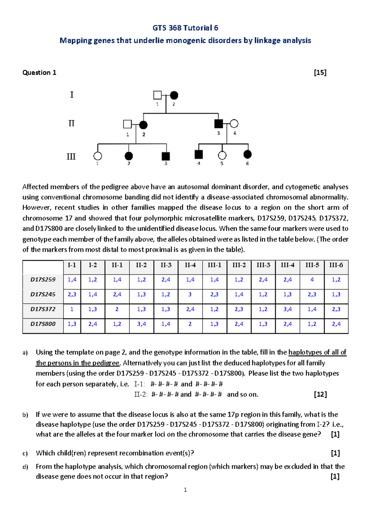 GTS 368 Tutorials 6, 8, 9 - Gene Mapping & Genetic Testing Memos - Studocu