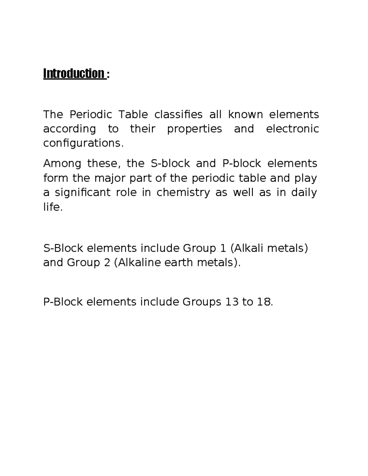 Chem Guru 1-1: S Block & P Block Elements Overview - Studocu