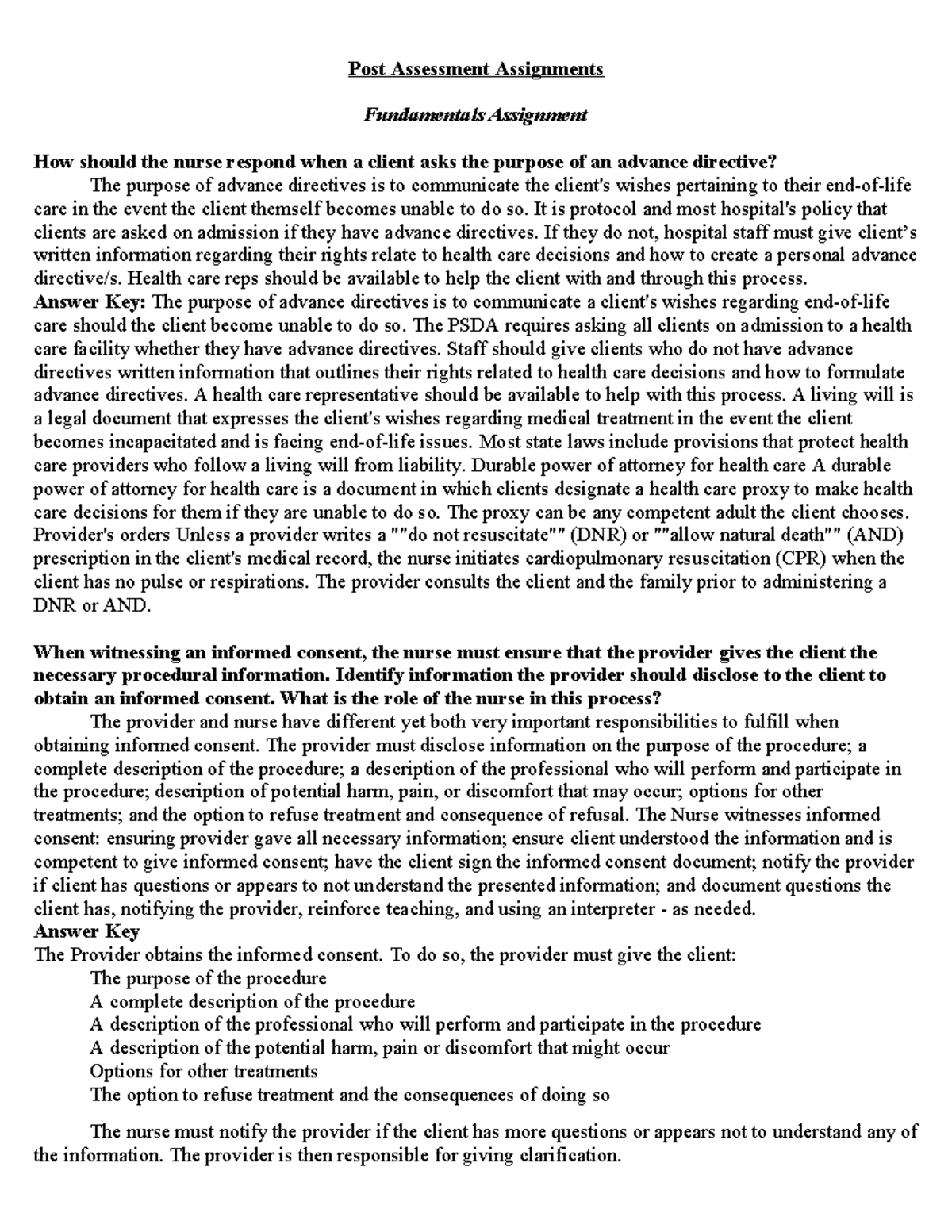 NUR 451 Capstone Post Assessment: Client Care Assignments - Studocu