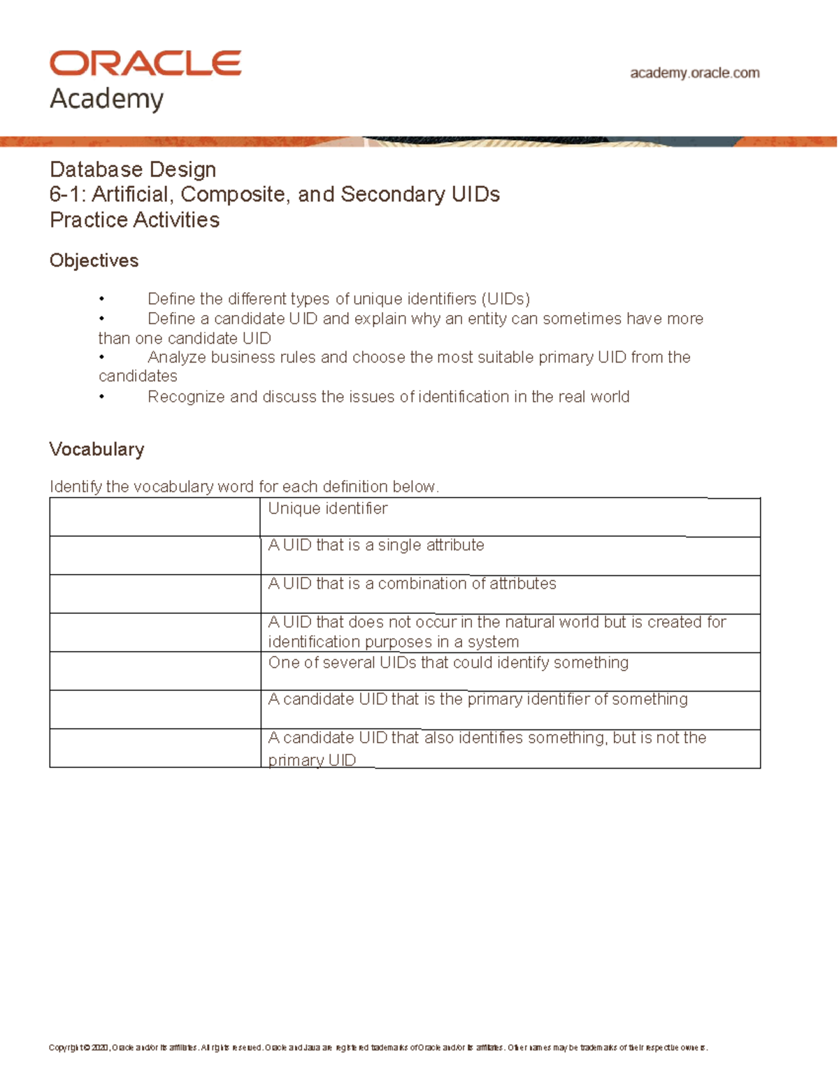 DD 6-1 Practice: Understanding Unique Identifiers in Database Design - Studocu