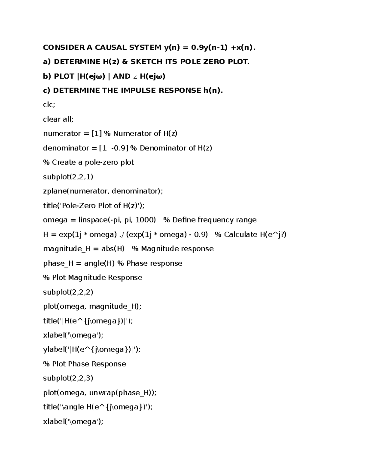 Exp4-1 - DSP: Causal System Analysis & Impulse Response Calculation - Studocu