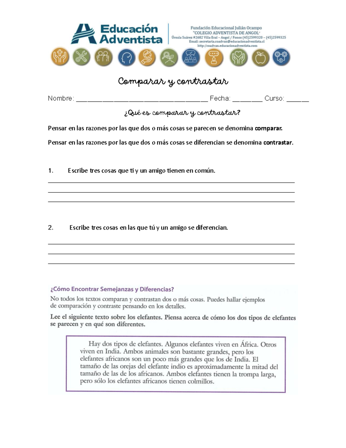 Comparar y Contrastar: Actividades para 5to Grado - Studocu