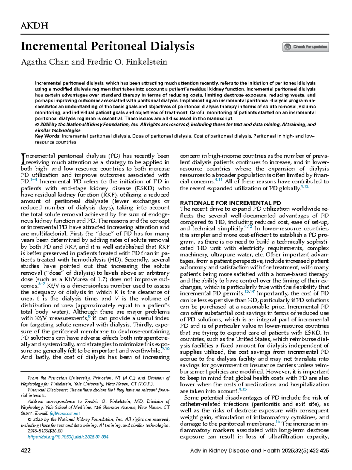 AKDH Incremental Peritoneal Dialysis: Benefits and Implementation ...