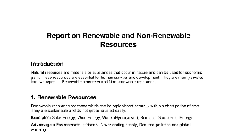 Renewable & Non-Renewable Resources Report: A Case Study on Solar ...