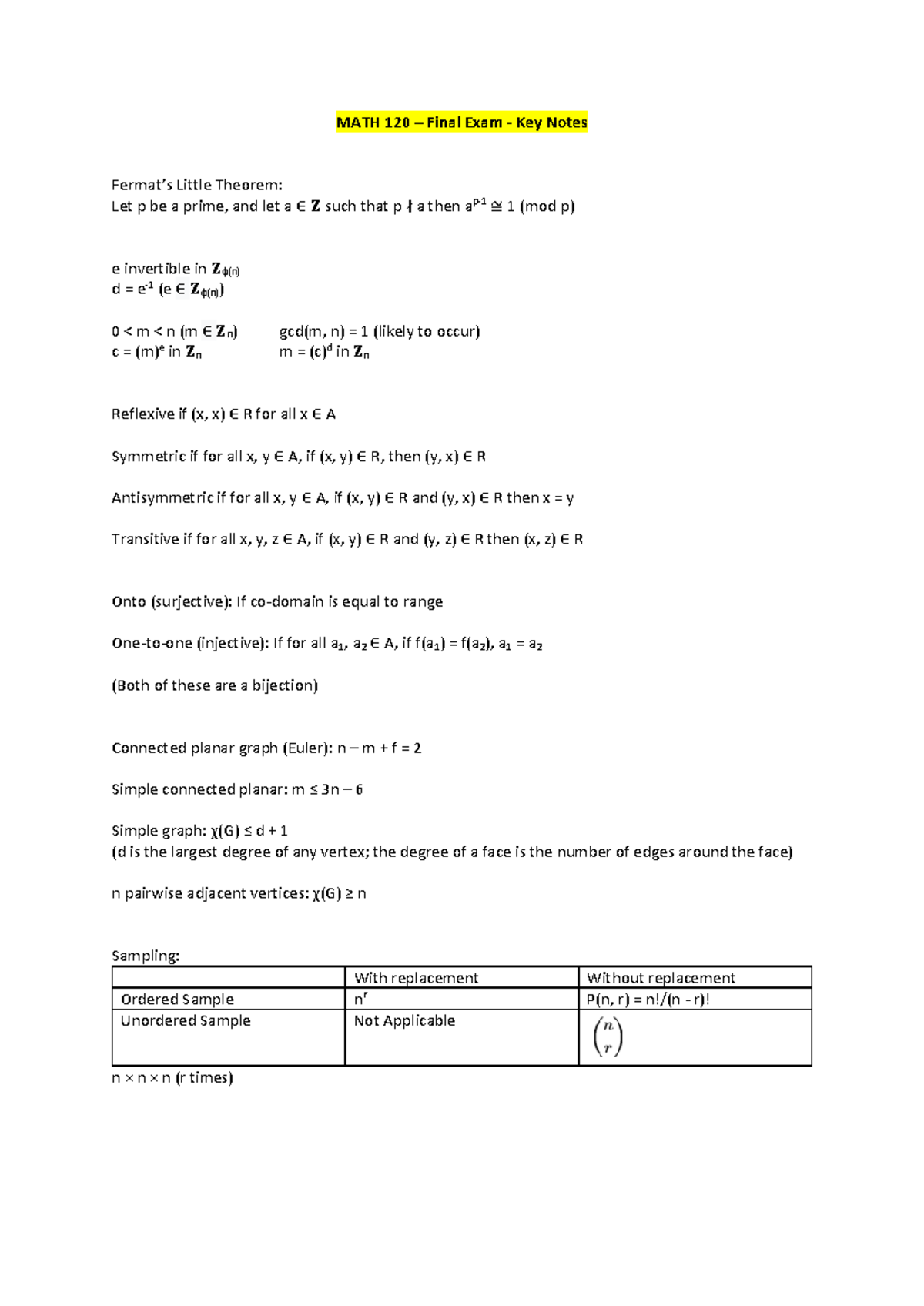 MATH 120 – Final Exam Study Notes on Key Theorems and Concepts - Studocu