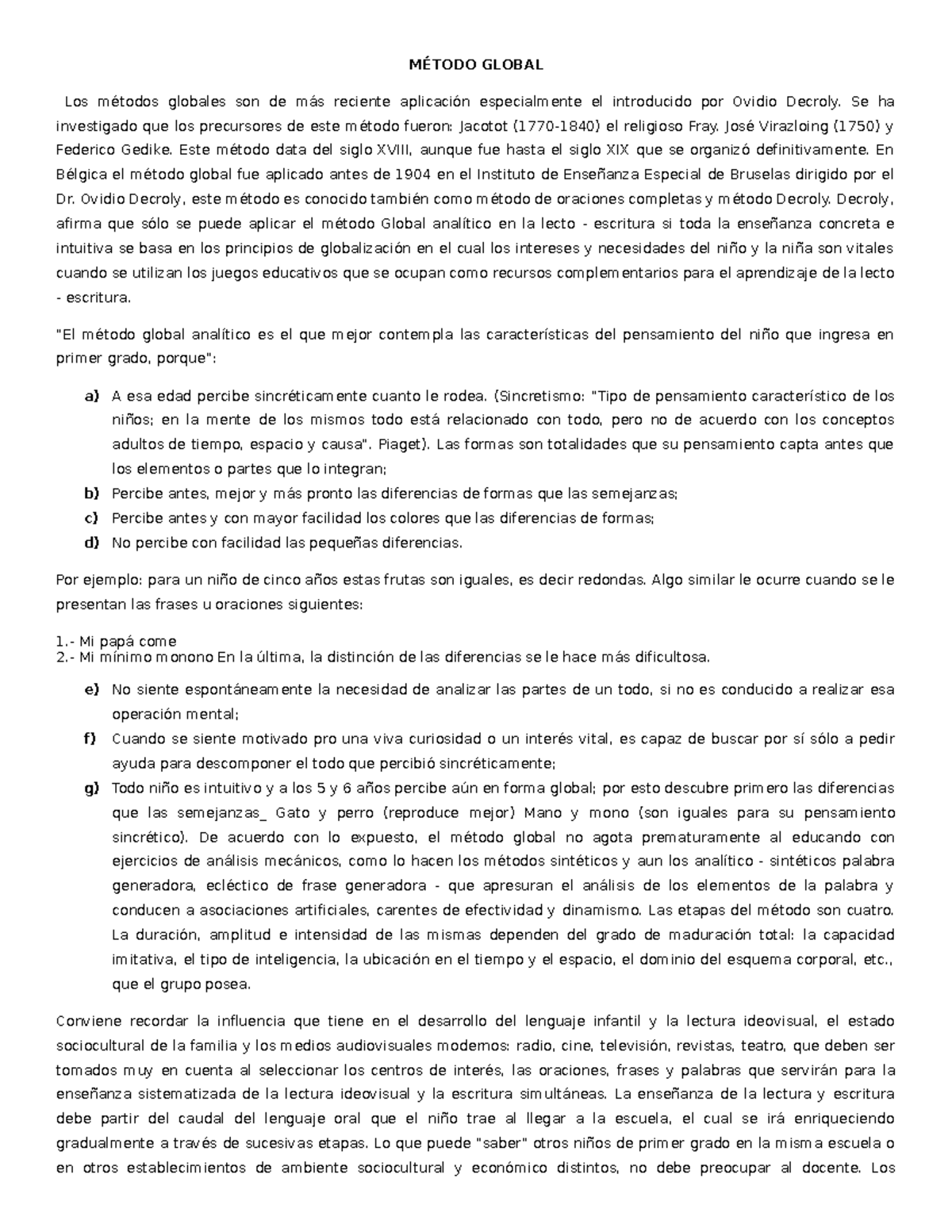 Título: Análisis del Método Global en la Enseñanza de Lectura y ...