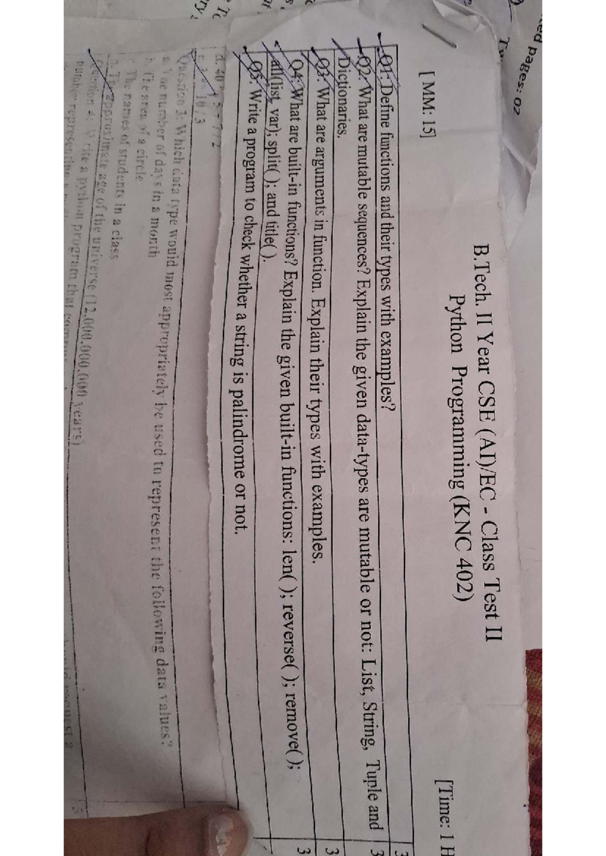 B.Tech. II Year CSE Class Test II: Python Programming (KNC 402) Notes ...