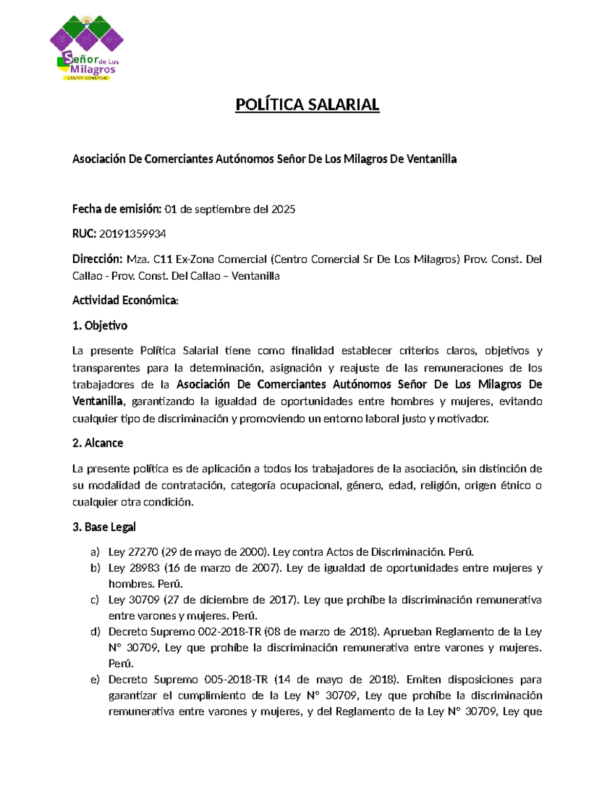 POLÍTICA SALARIAL ACASMV: Igualdad y Transparencia Laboral - Studocu