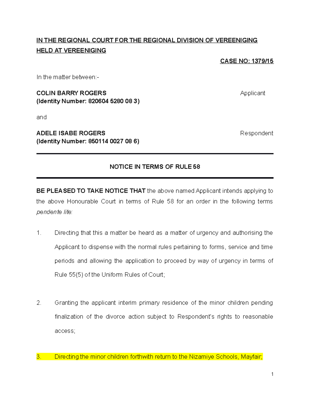 RULE 58 (43) Application for interim maintenance while a divorce is in ...