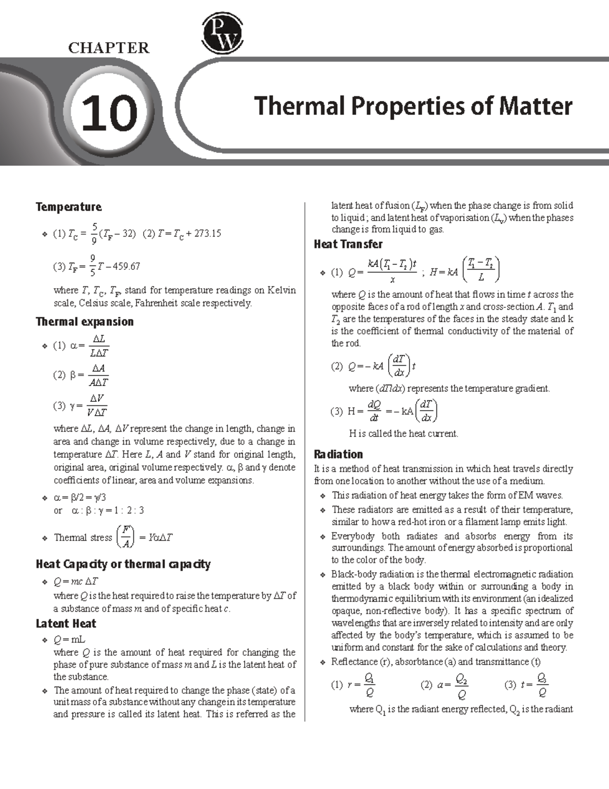 Thermal Properties of Matter: Short Notes for JEE 2024 - Studocu