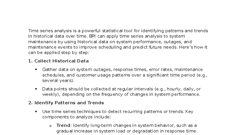 BPI 101: Time Series Analysis for System Maintenance Optimization - Studocu