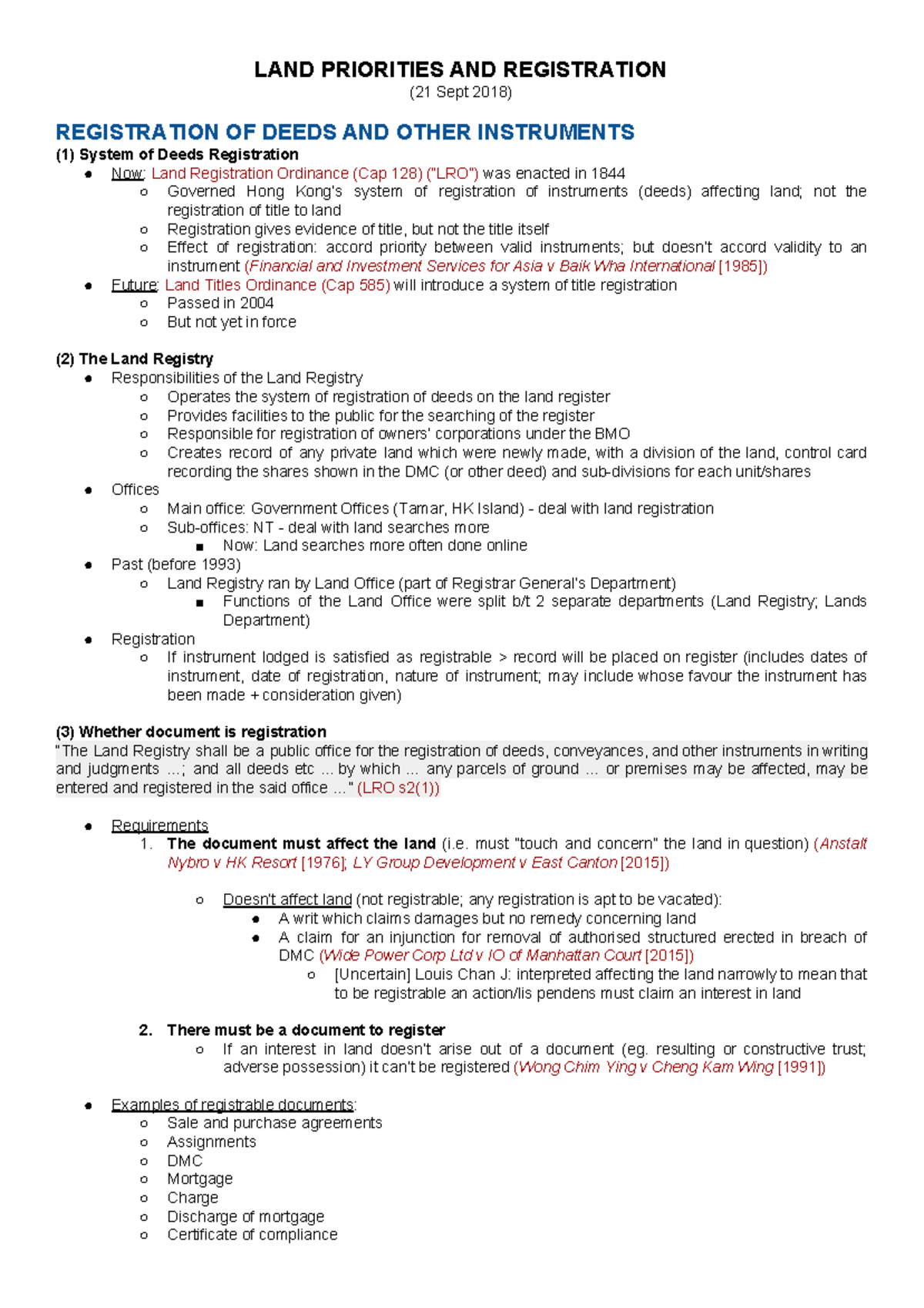 L3 Land Registration Priorities and Deeds Overview - Studocu
