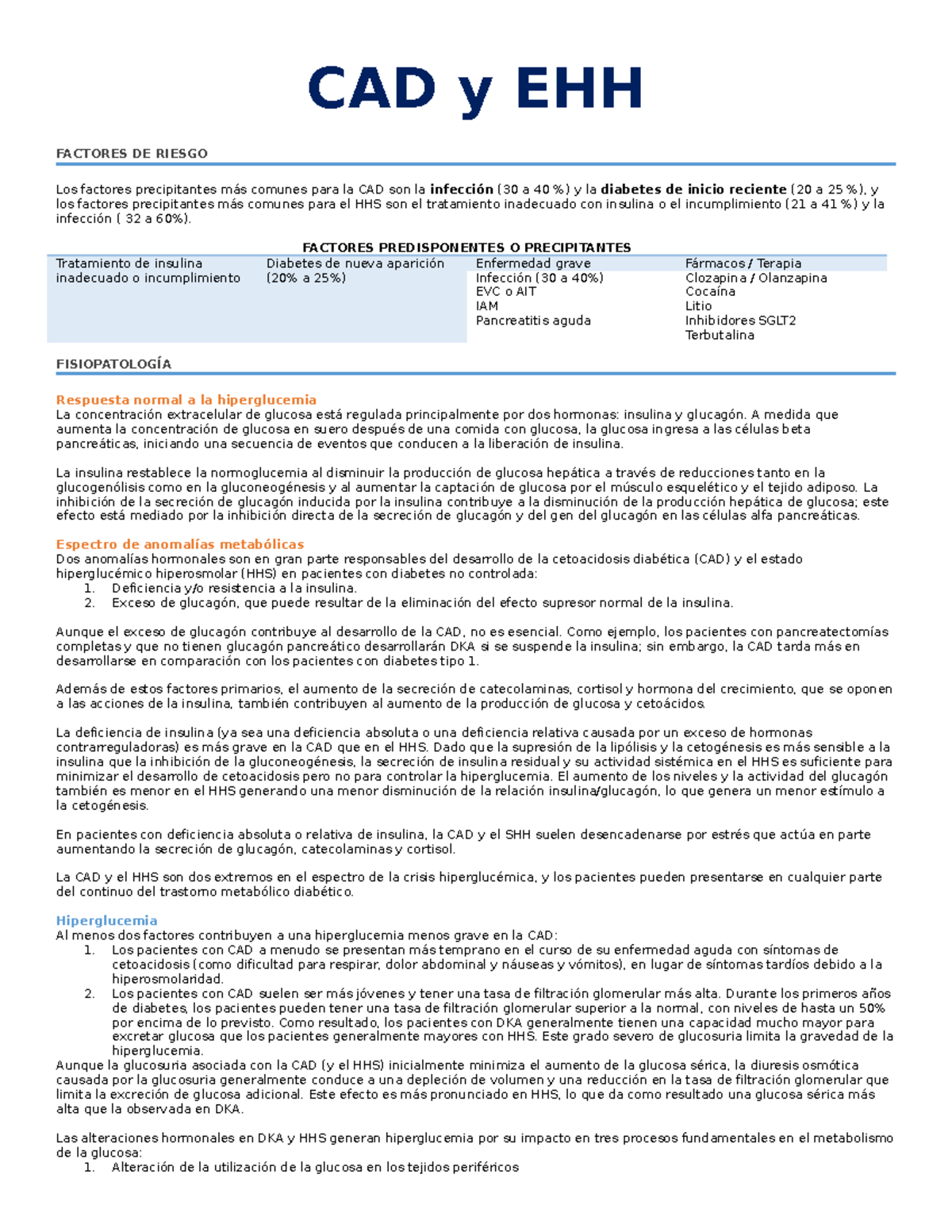 CAD y EHH: Factores de Riesgo, Fisiopatología y Manifestaciones - Studocu