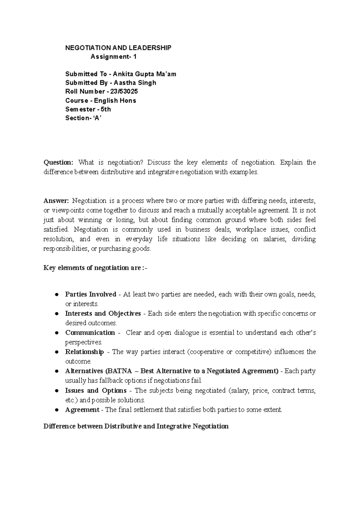 Negotiation and Leadership 1: Key Elements and Types Explained - Studocu