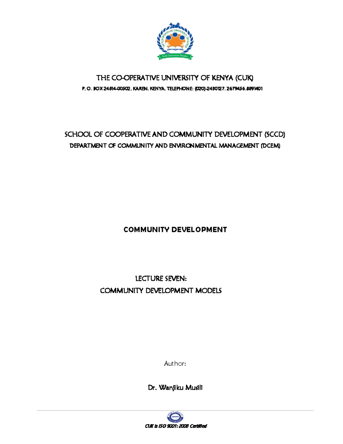 CD- Lecture 7: Community Development Models - Comprehensive Notes - Studocu