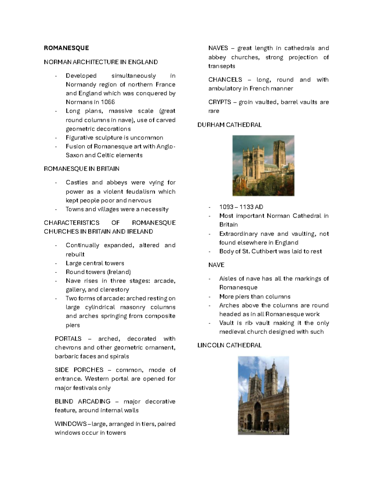 HOA2 - Midterm Study Notes on Romanesque Architecture in England - Studocu
