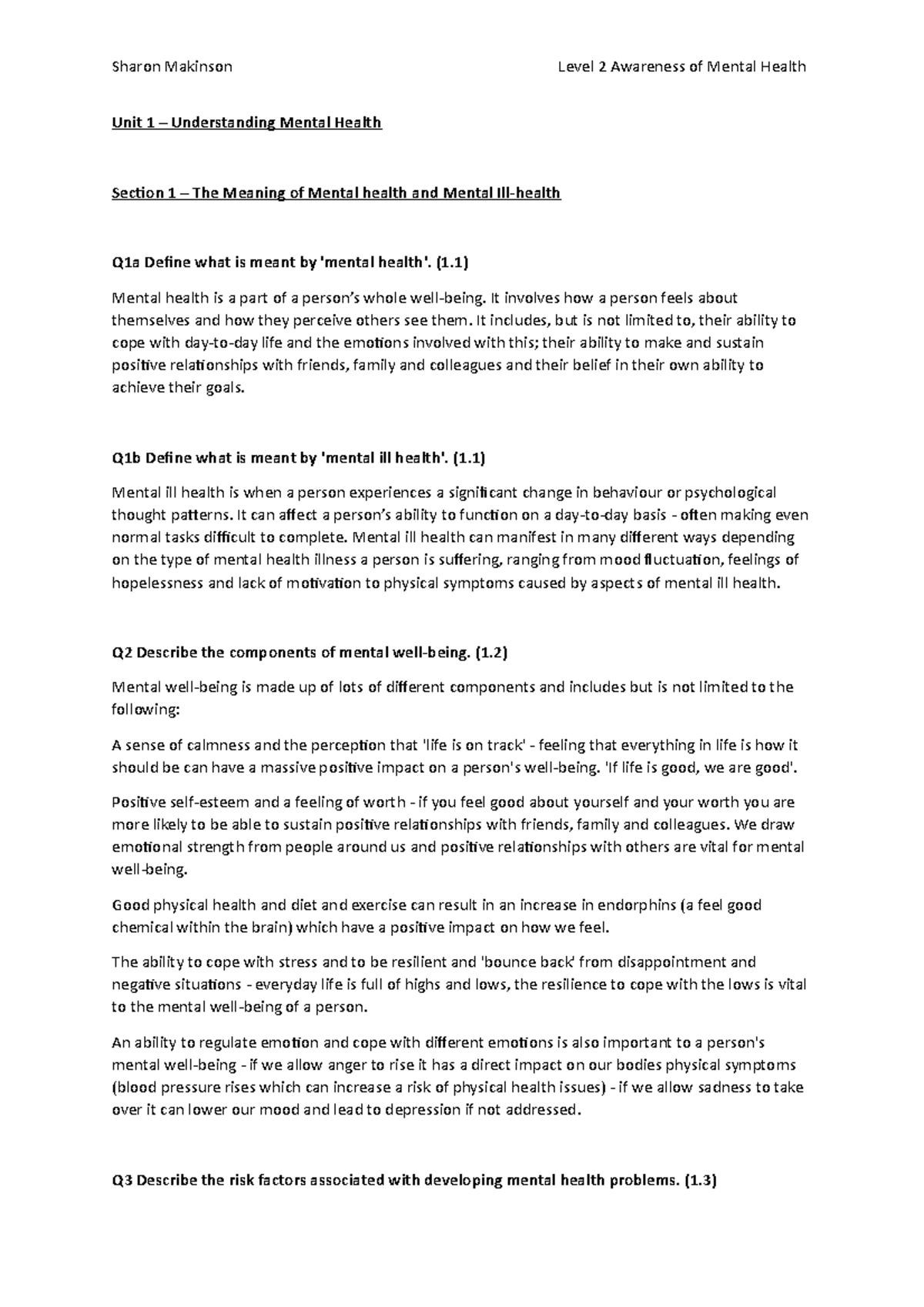 Cache Level 2 Cert: Understanding Mental Health Unit 1 Notes - Studocu