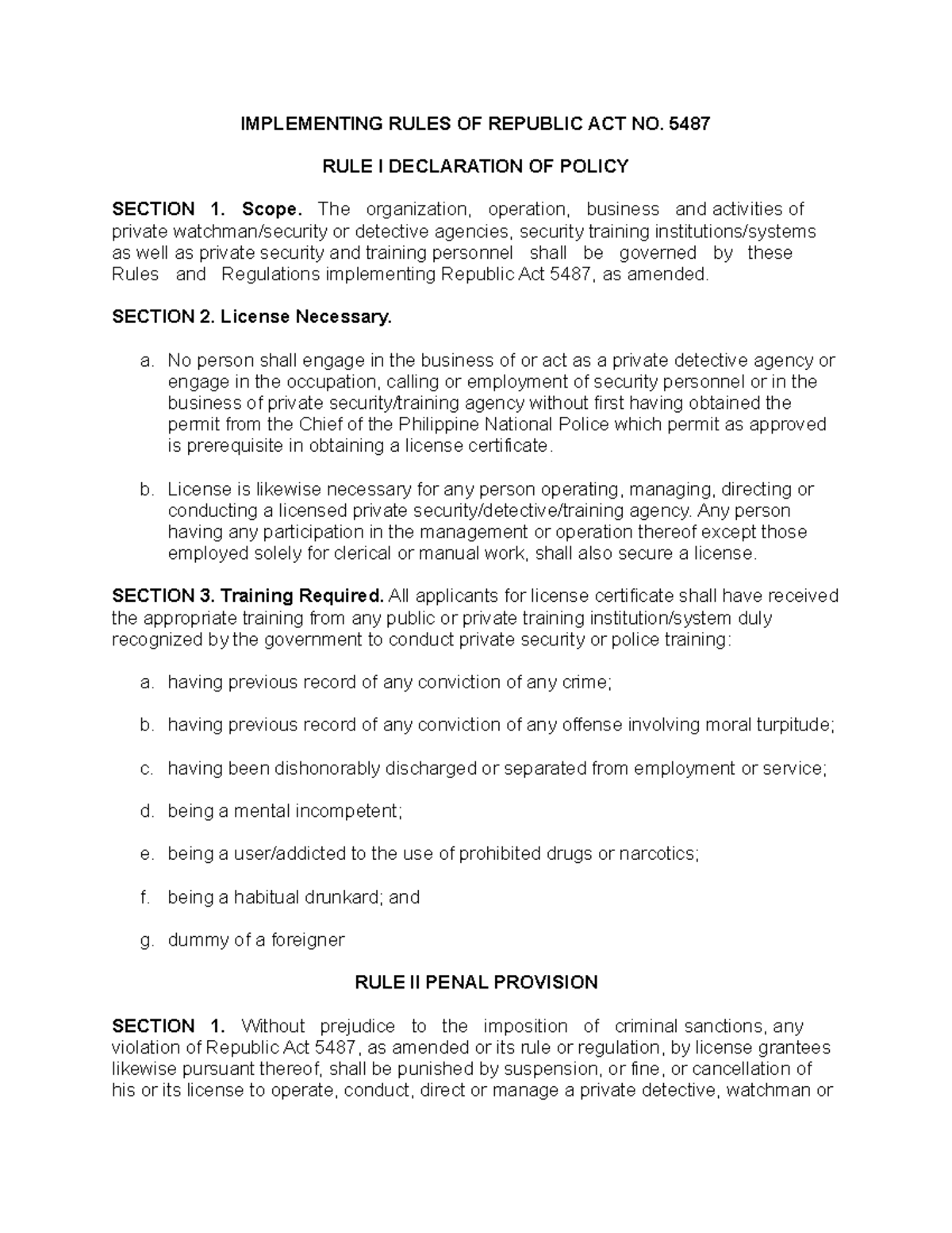RA5487 IRR - IMPLEMENTING RULES OF REPUBLIC ACT NO. 5487 RULE I ...