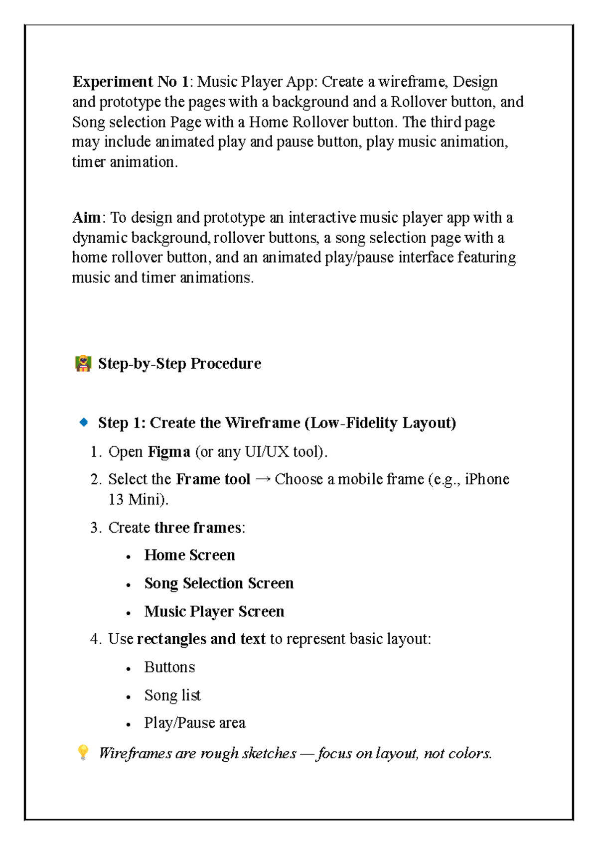 Experiment No 1: Music Player App Design & Prototyping Notes - Studocu