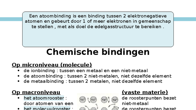 Chemische Bindingen: Atoombinding, Ionbinding en Metaalbinding - Studocu