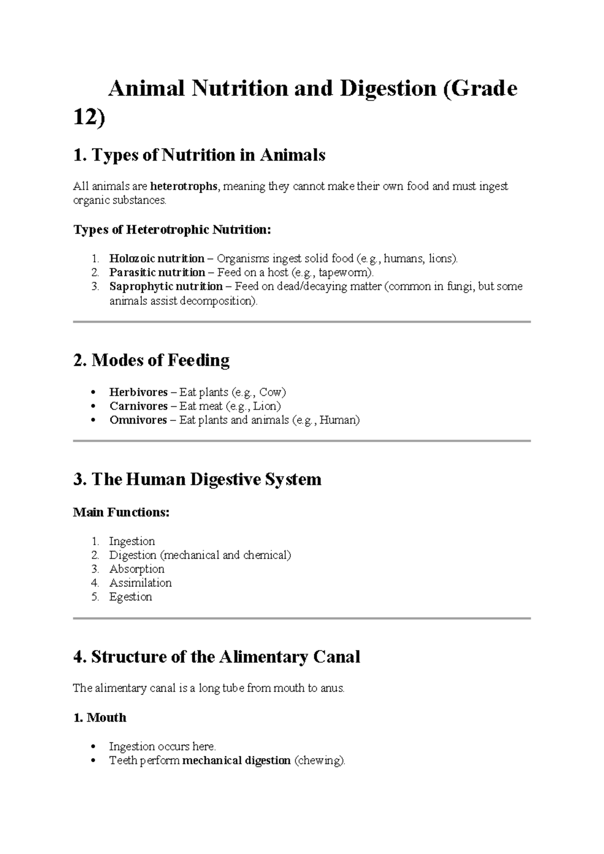 Animal Nutrition and Digestion (Grade 12) Overview and Key Concepts ...