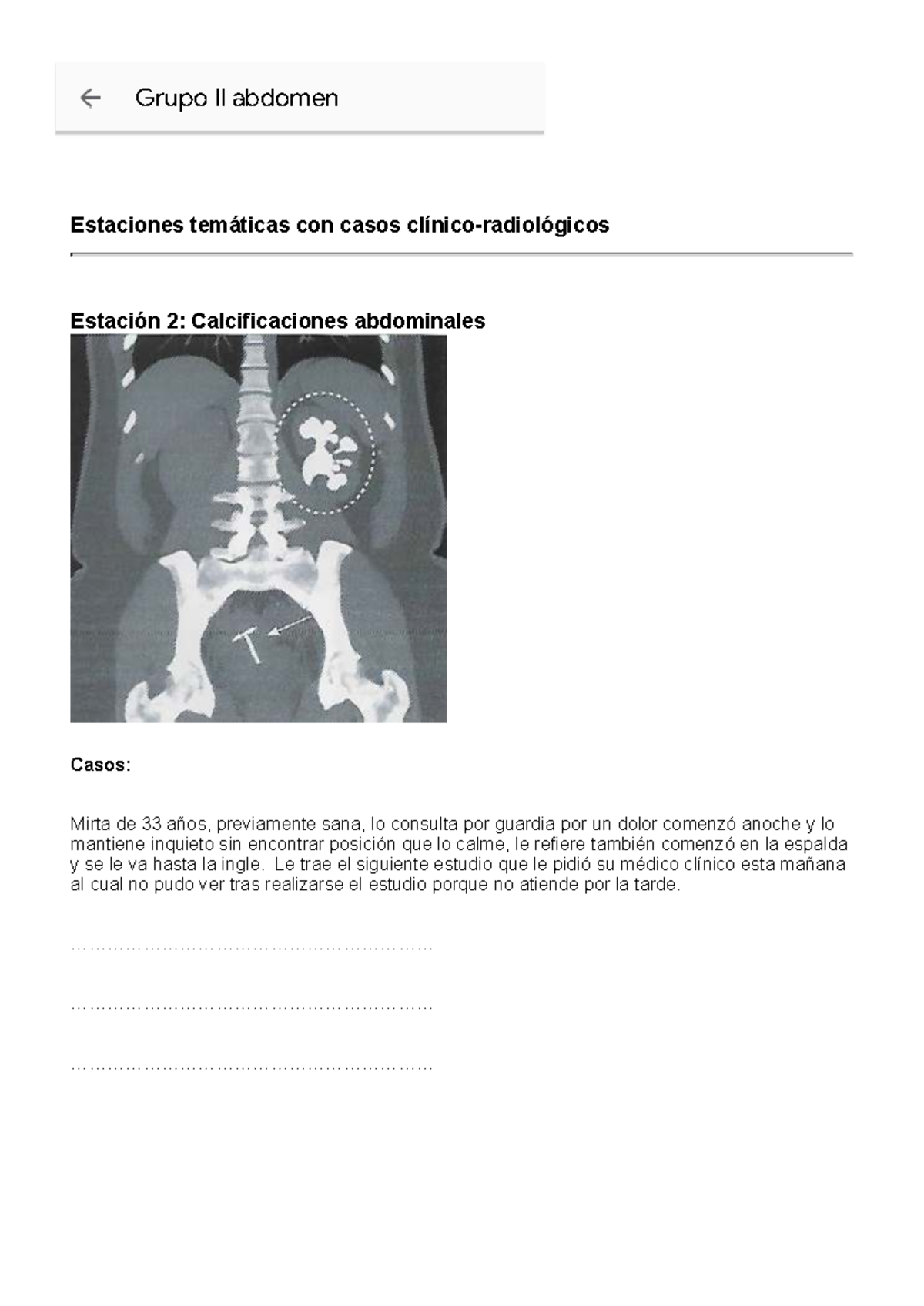 Grupo II Abdomen - Guía de Clase Dx: Estaciones Temáticas y Casos - Studocu