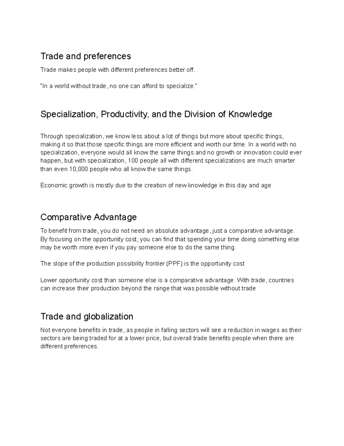 Chapter 2 Notes: Trade, Specialization, and Comparative Advantage - Studocu