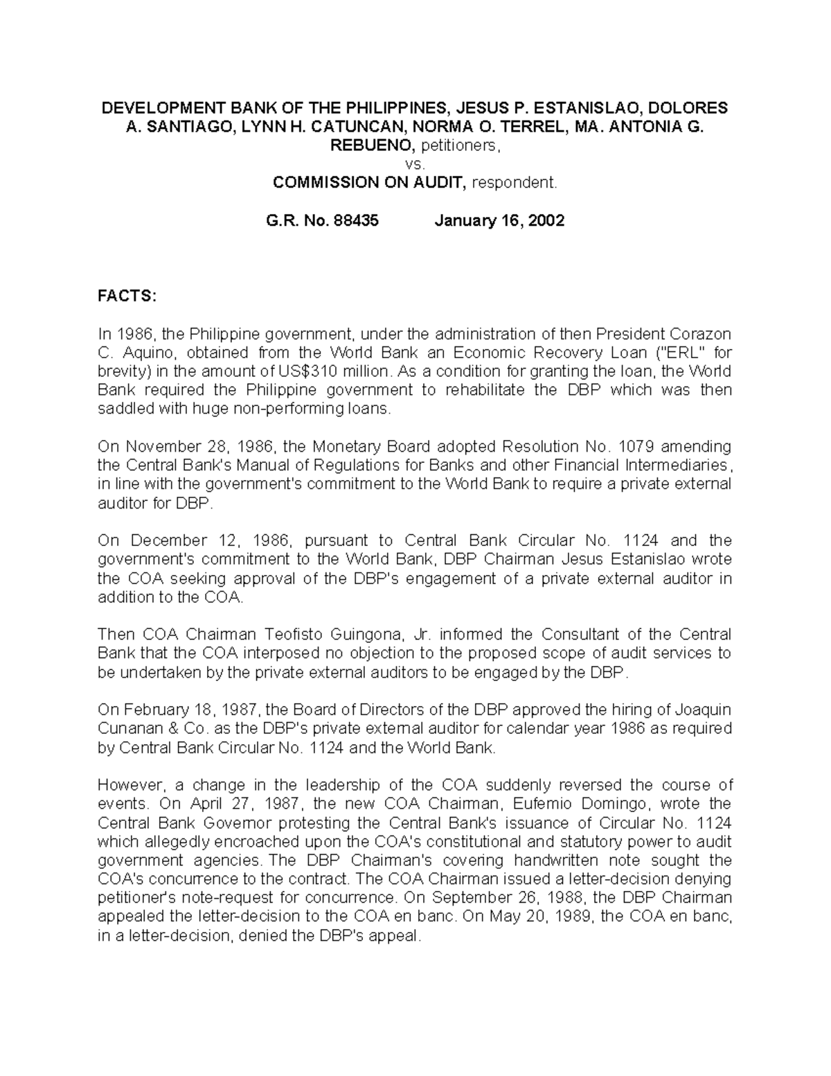 DBP vs COA: Case Digest on Audit Authority and Jurisdiction - Studocu