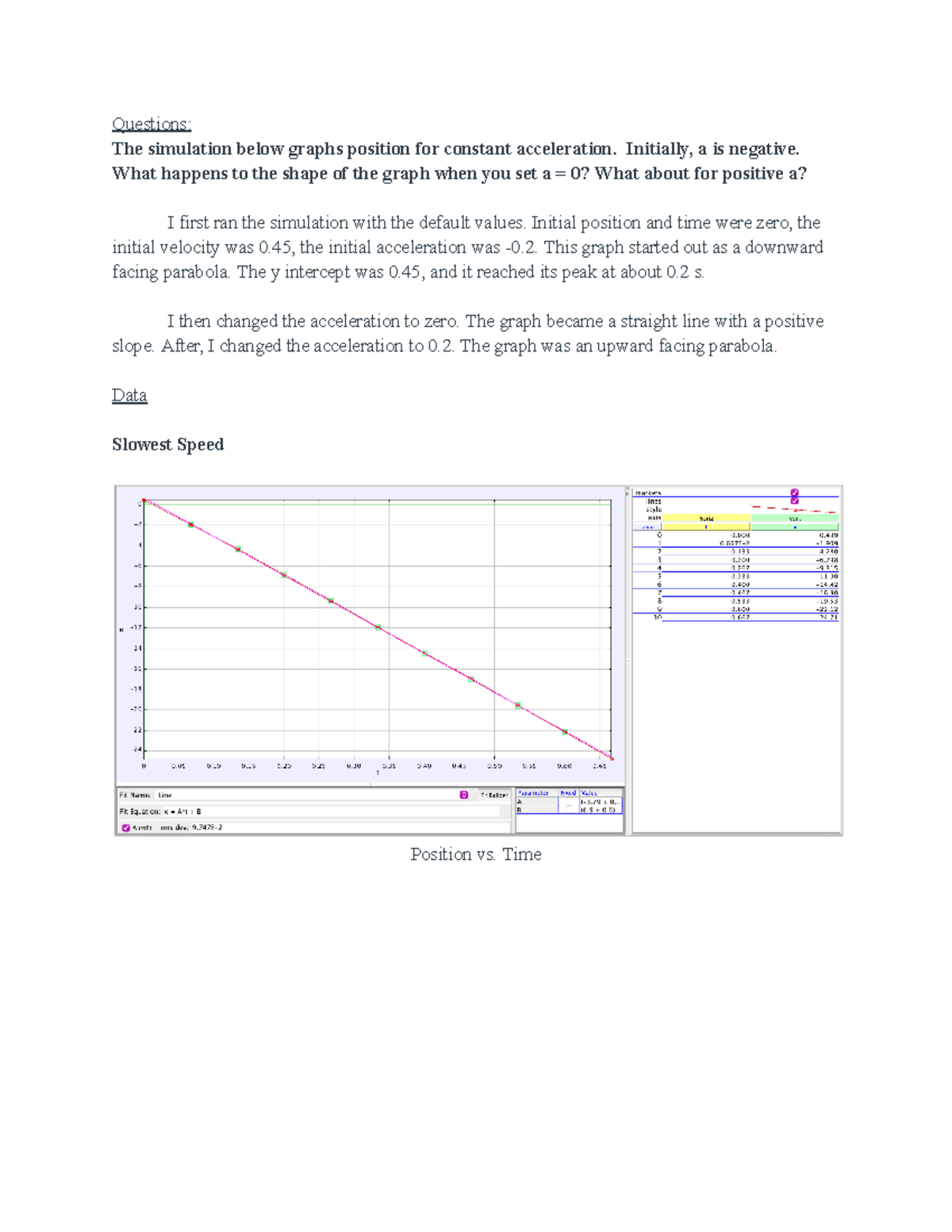 Lab 4 Analysis: Understanding Graphs of Constant Acceleration - Studocu