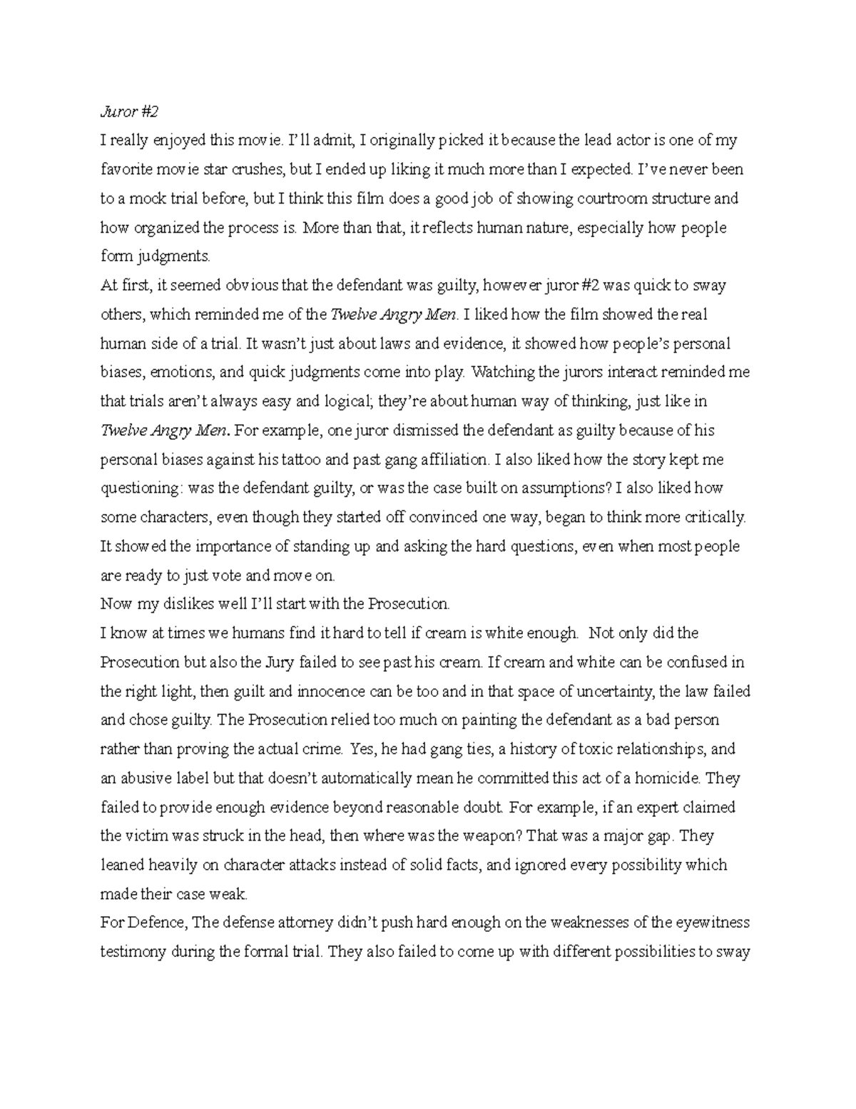 Movie Assignment-2: Analysis of Courtroom Dynamics in Mock Trial - Studocu