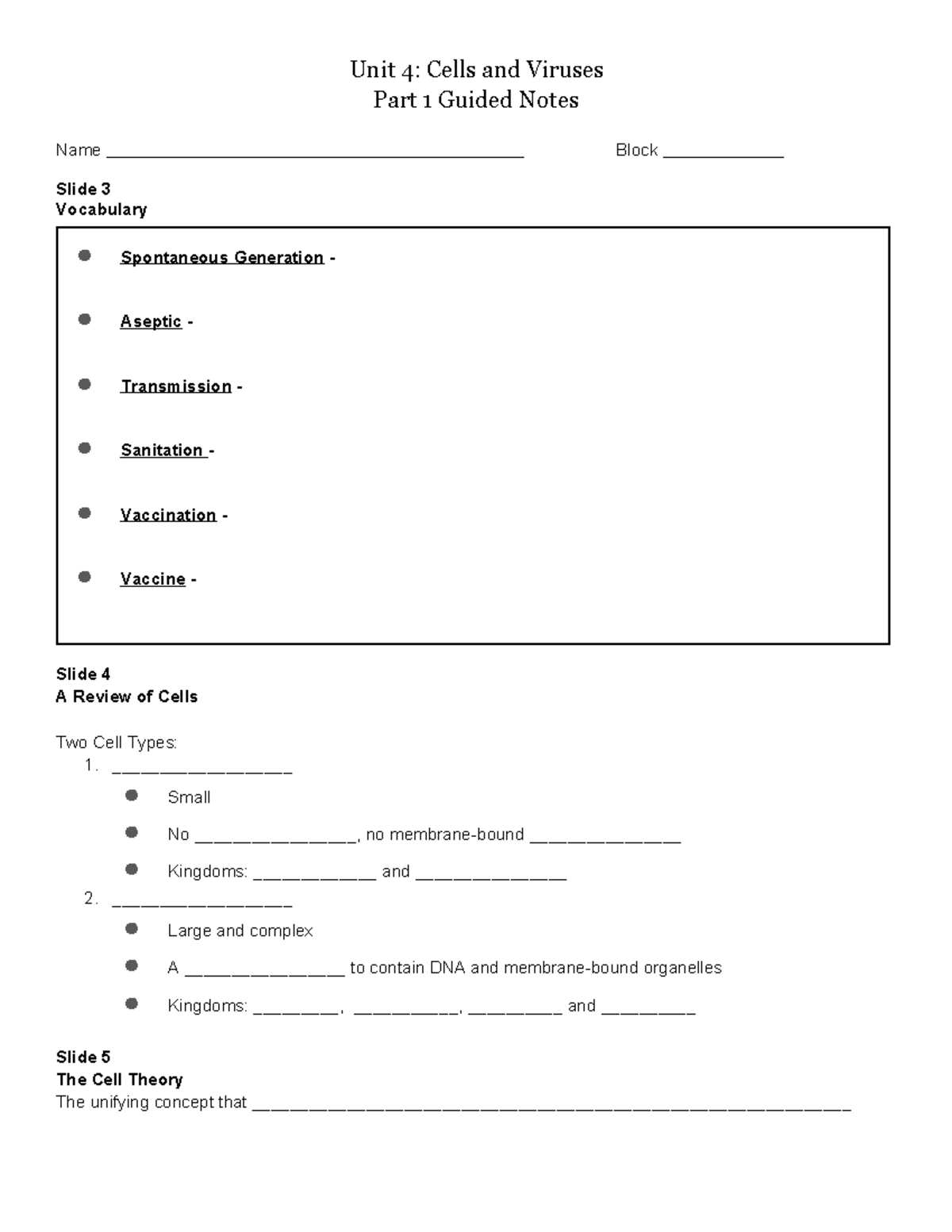 Unit 4: Cell Biology & Viruses Guided Notes (Part 1) - Studocu