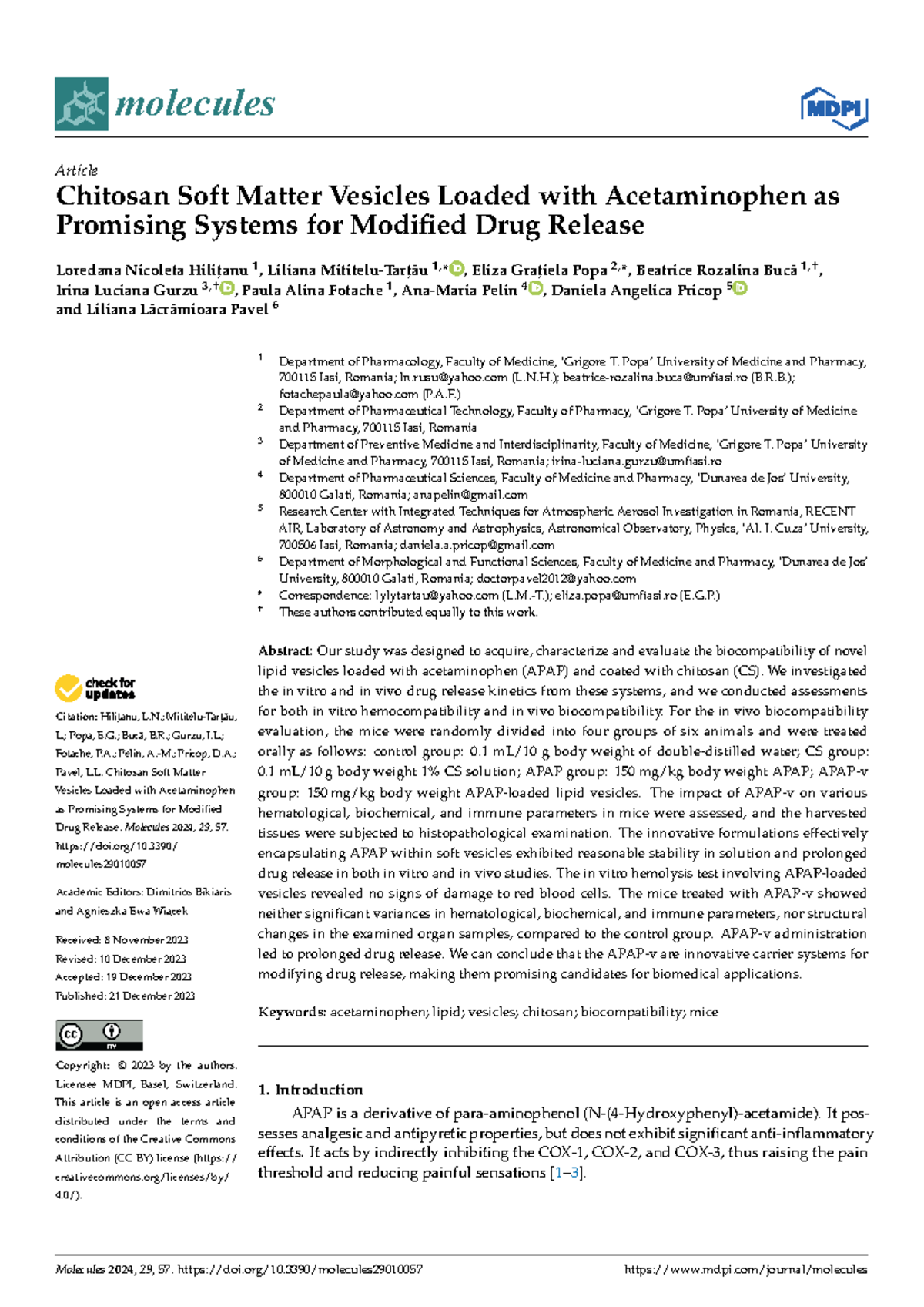 Chitosan-Coated Vesicles for Acetaminophen Release: Molecules 2024, 29 ...