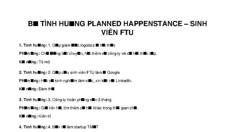 Planned Happenstance FTU: Insights from Student Experiences - Studocu