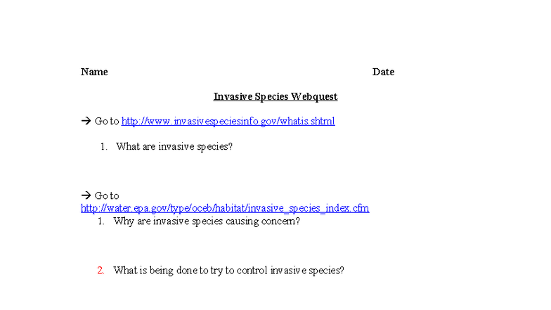 Invasive Species Webquest: Understanding Impact & Control - Studocu