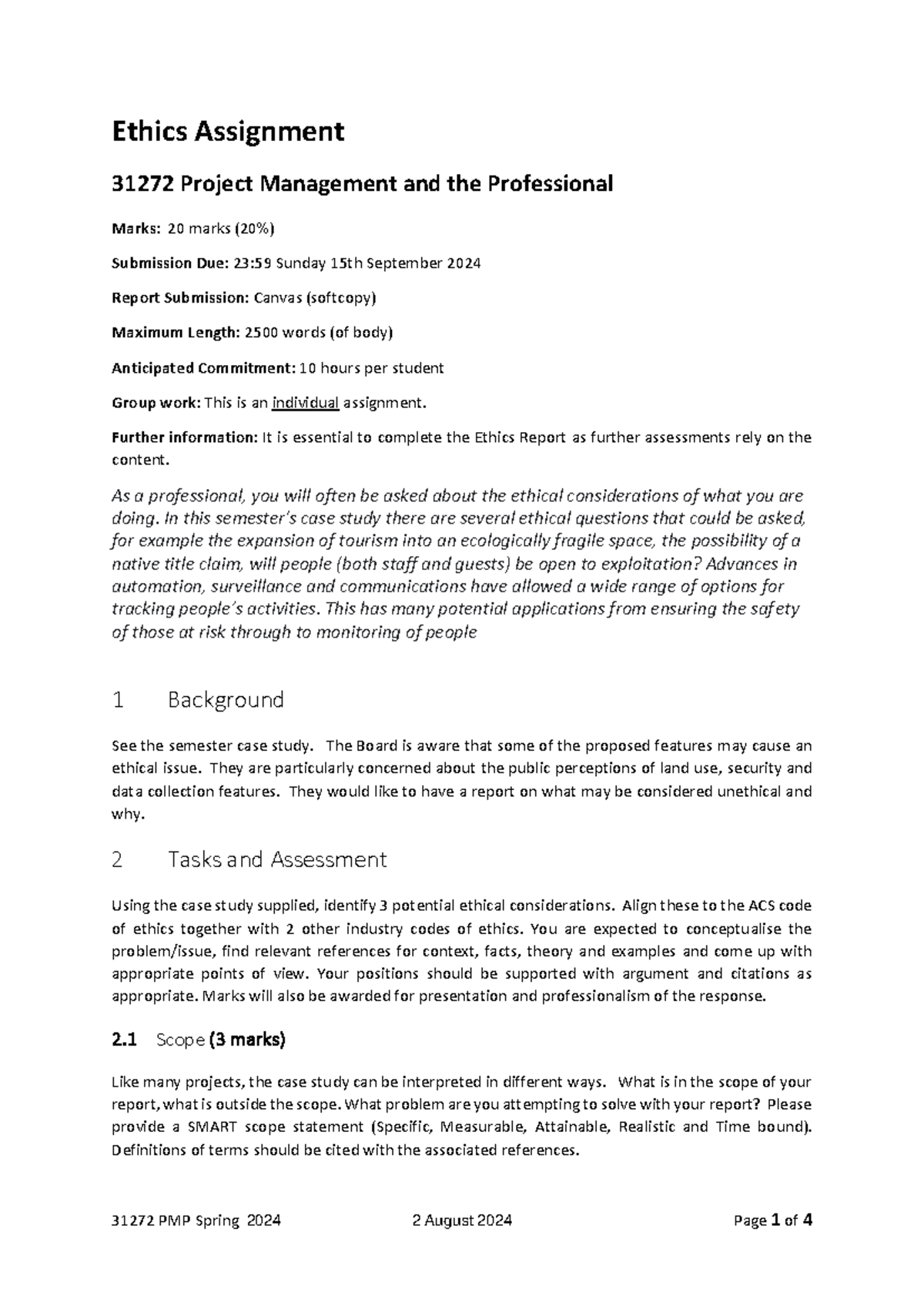 24S PMP Ethics Instructions v0 - Ethics Assignment 31272 Project ...