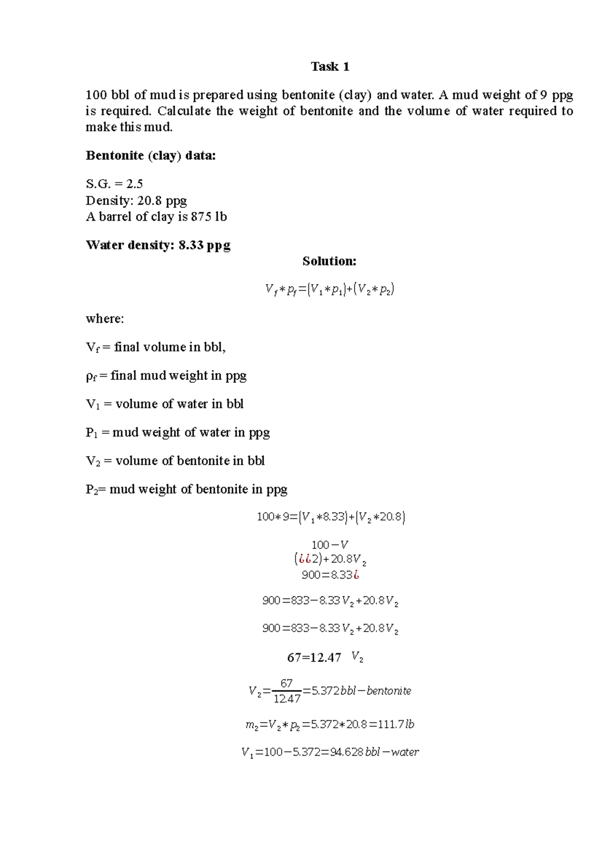 Mud Weight Calculation Assignment for Drilling Fluid Engineering - Studocu
