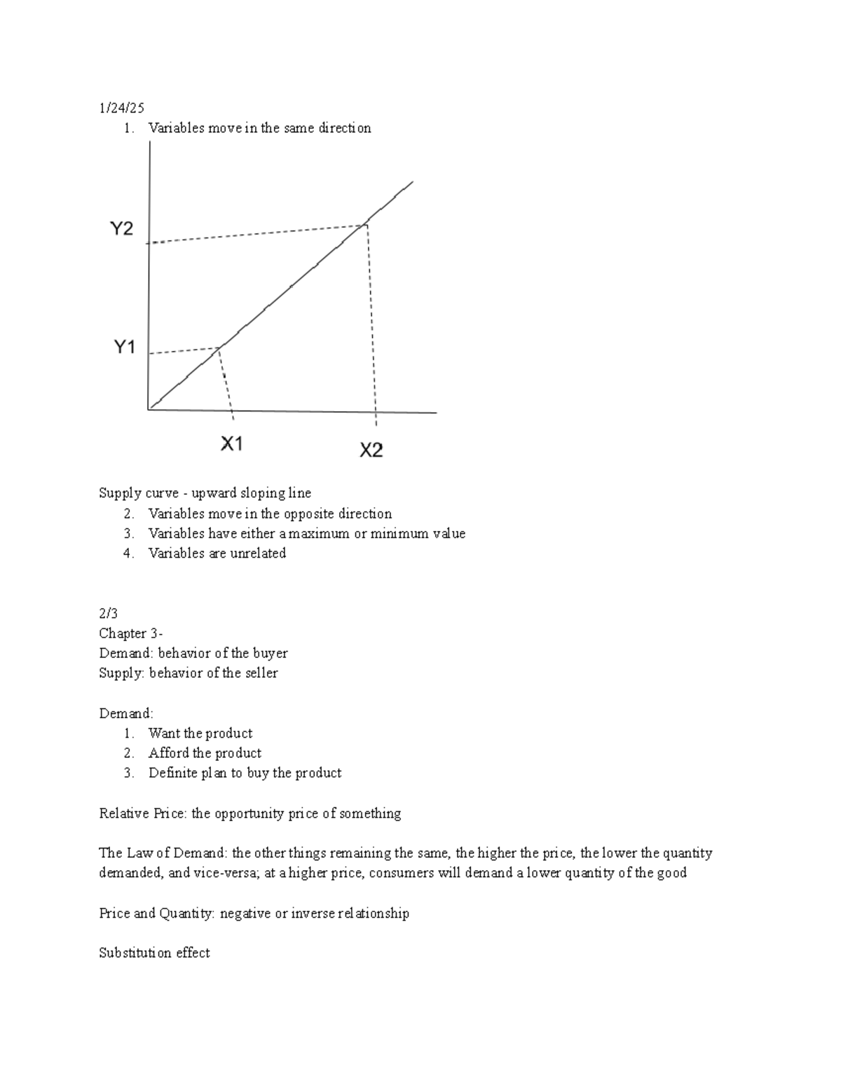 Microecon - Econ notes from lectures - 1/24/ Variables move in the same ...