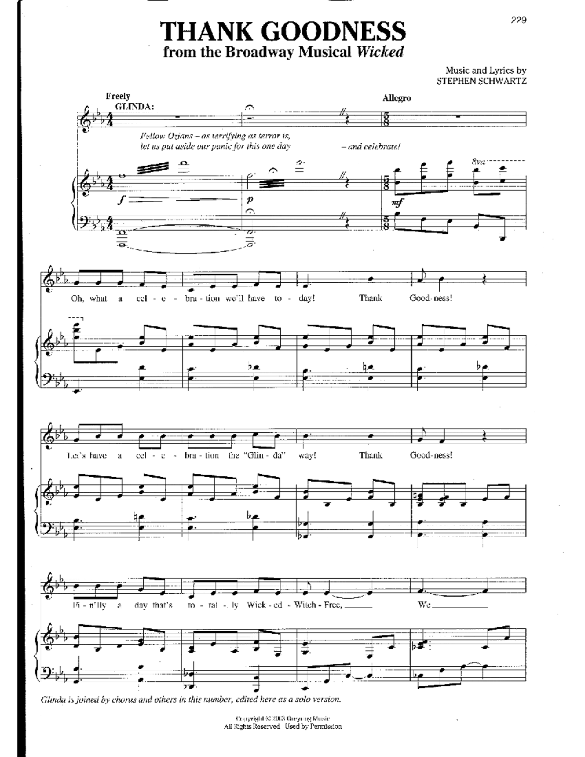 Wicked (Musical) - Thank Goodness Sheet Music Analysis - Studocu