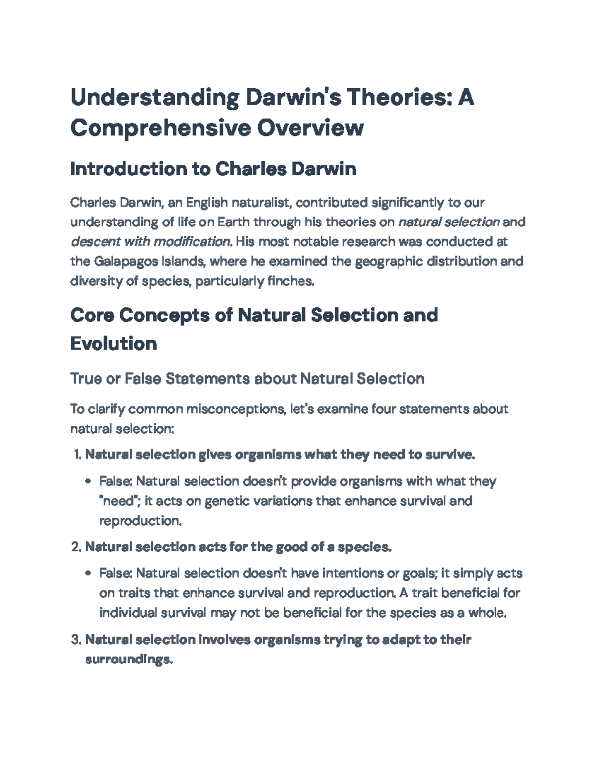 Darwin's Theories: Overview of Natural Selection & Evolution Concepts ...