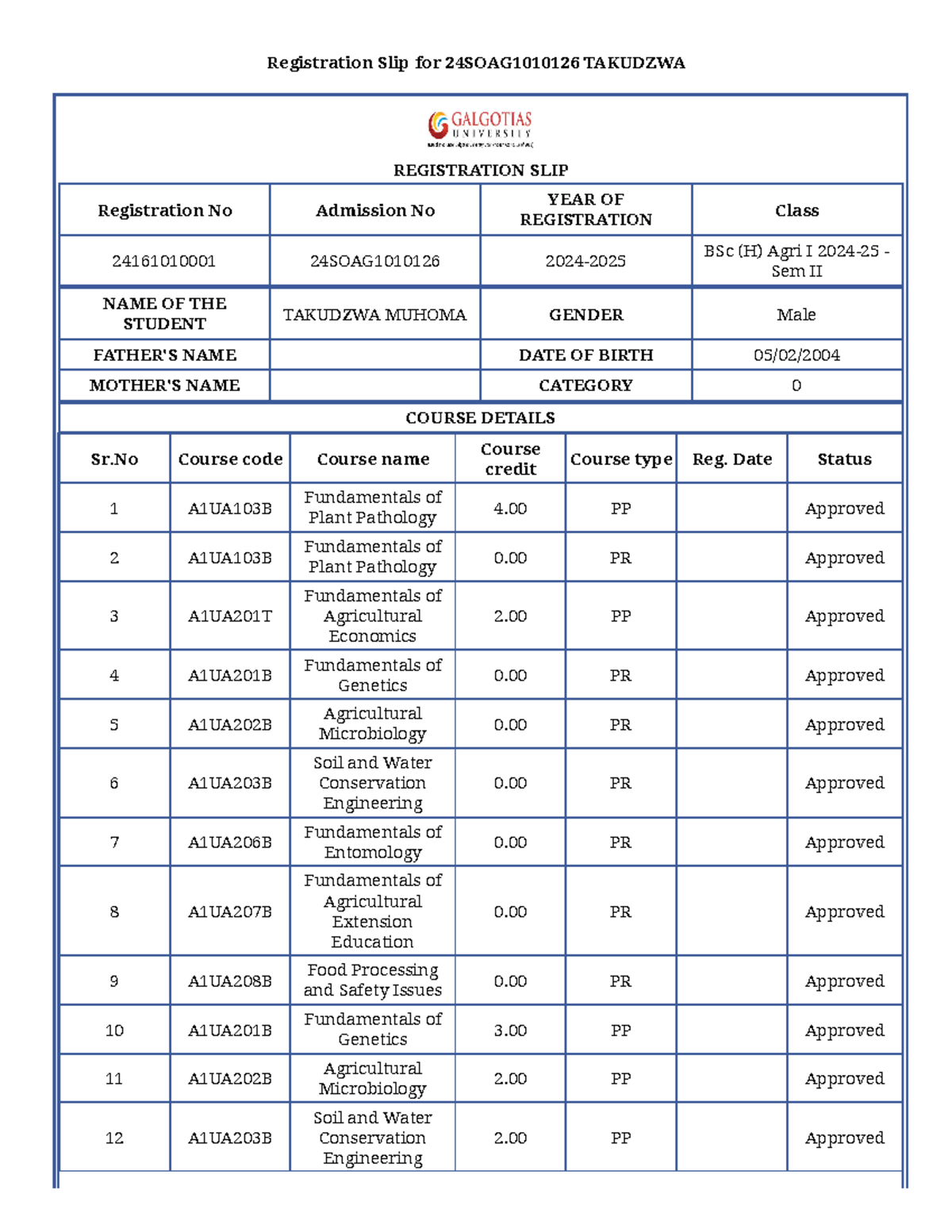 About blank - Practical Manual - Registration Slip for 24SOAG1010126 ...