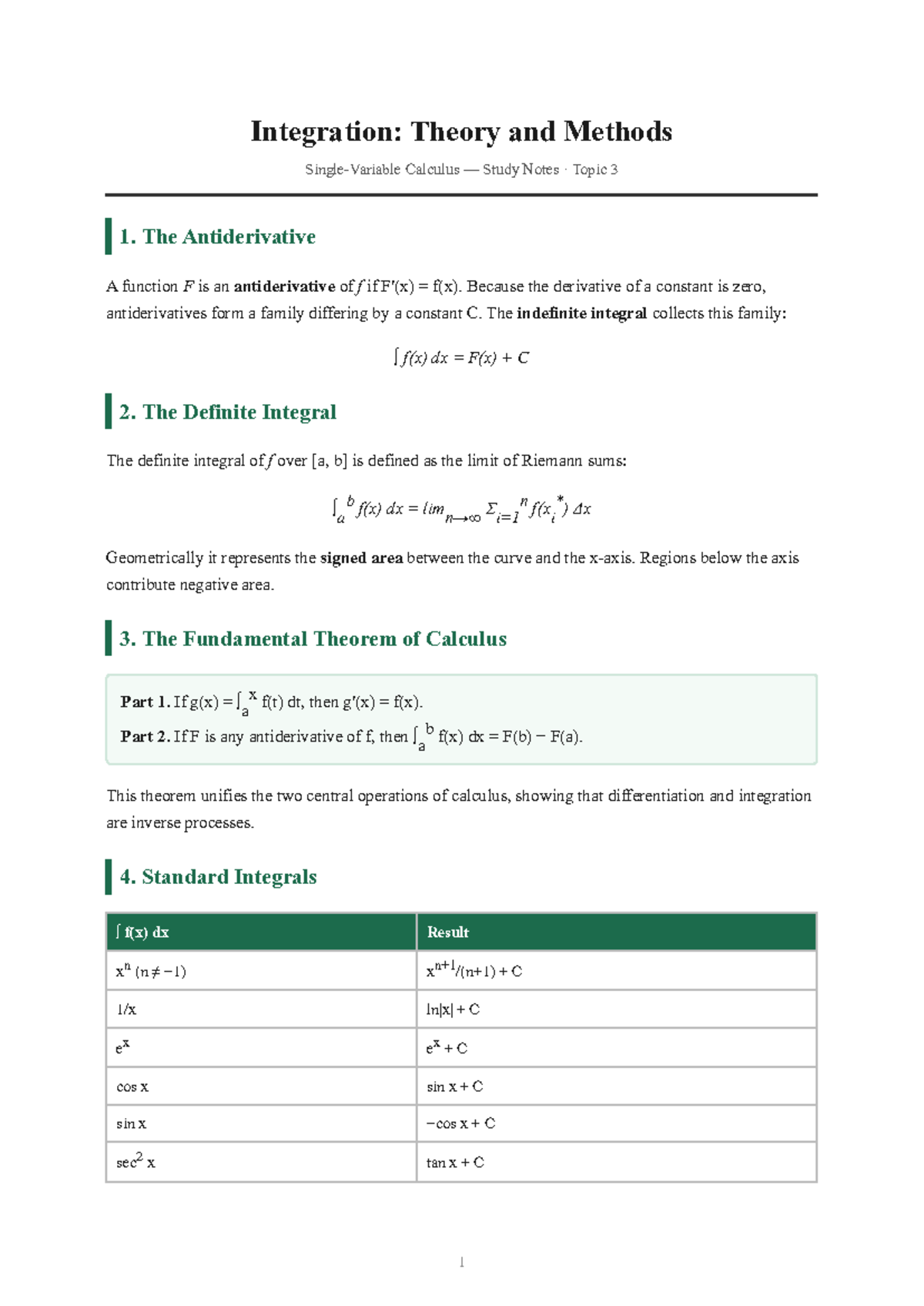 Calculus Study Notes: Integration Theory & Methods (Topic 3) - Studocu